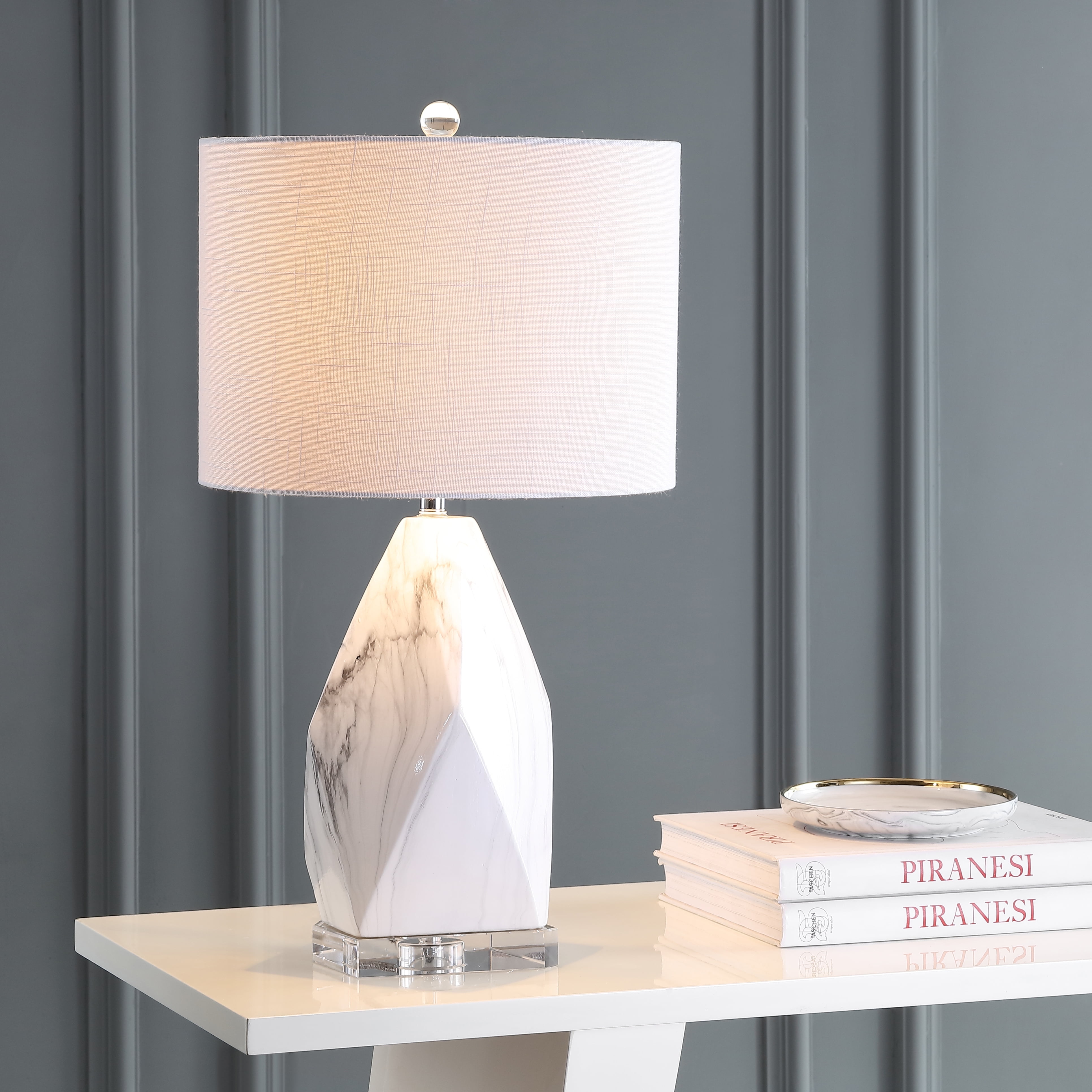 JONATHAN Y Oslo 25.5" Ceramic Marble/Crystal LED Table Lamp, White ...