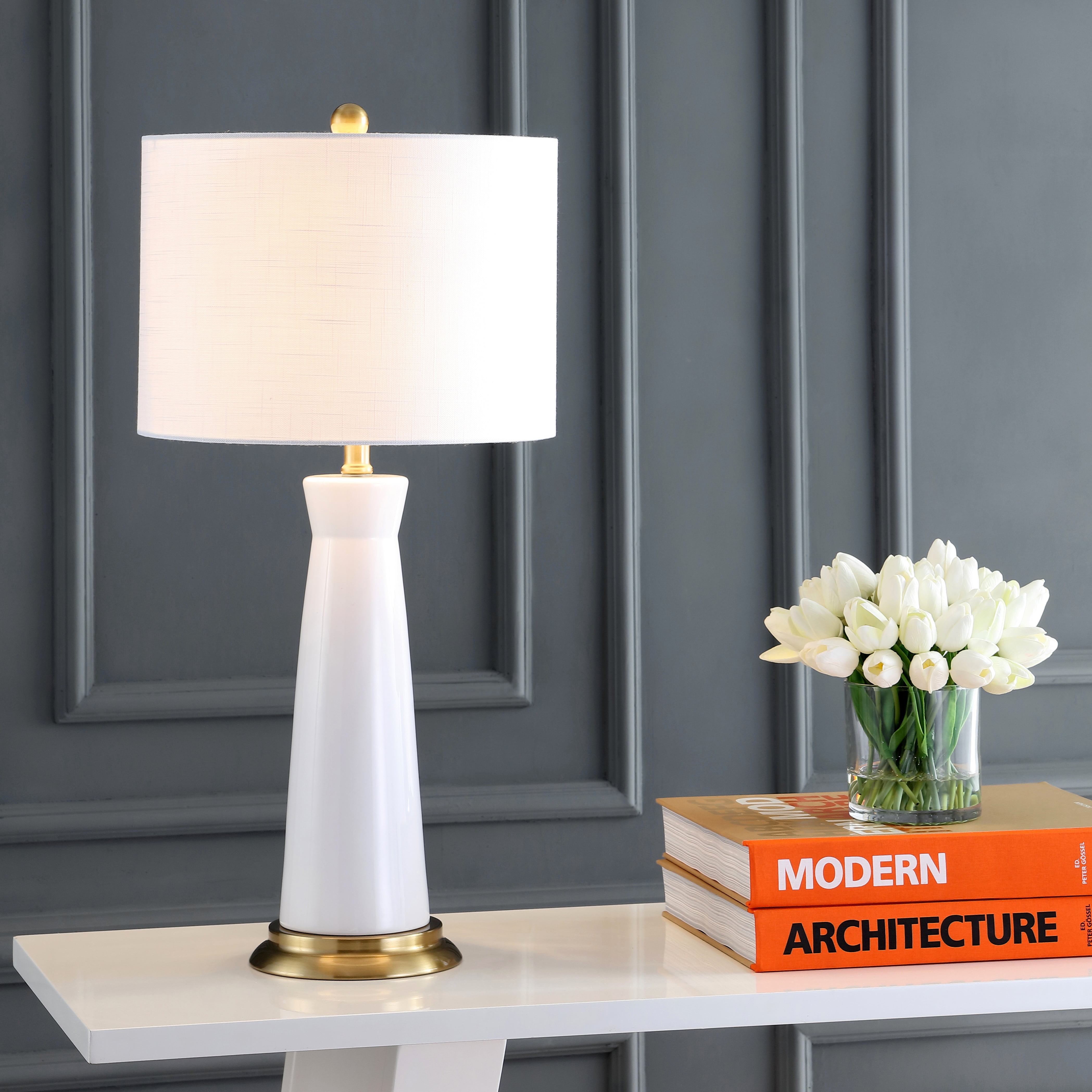 Jonathan Y Lighting Hartley 1 Light 29" Tall LED Table Lamp, Brass Base ...