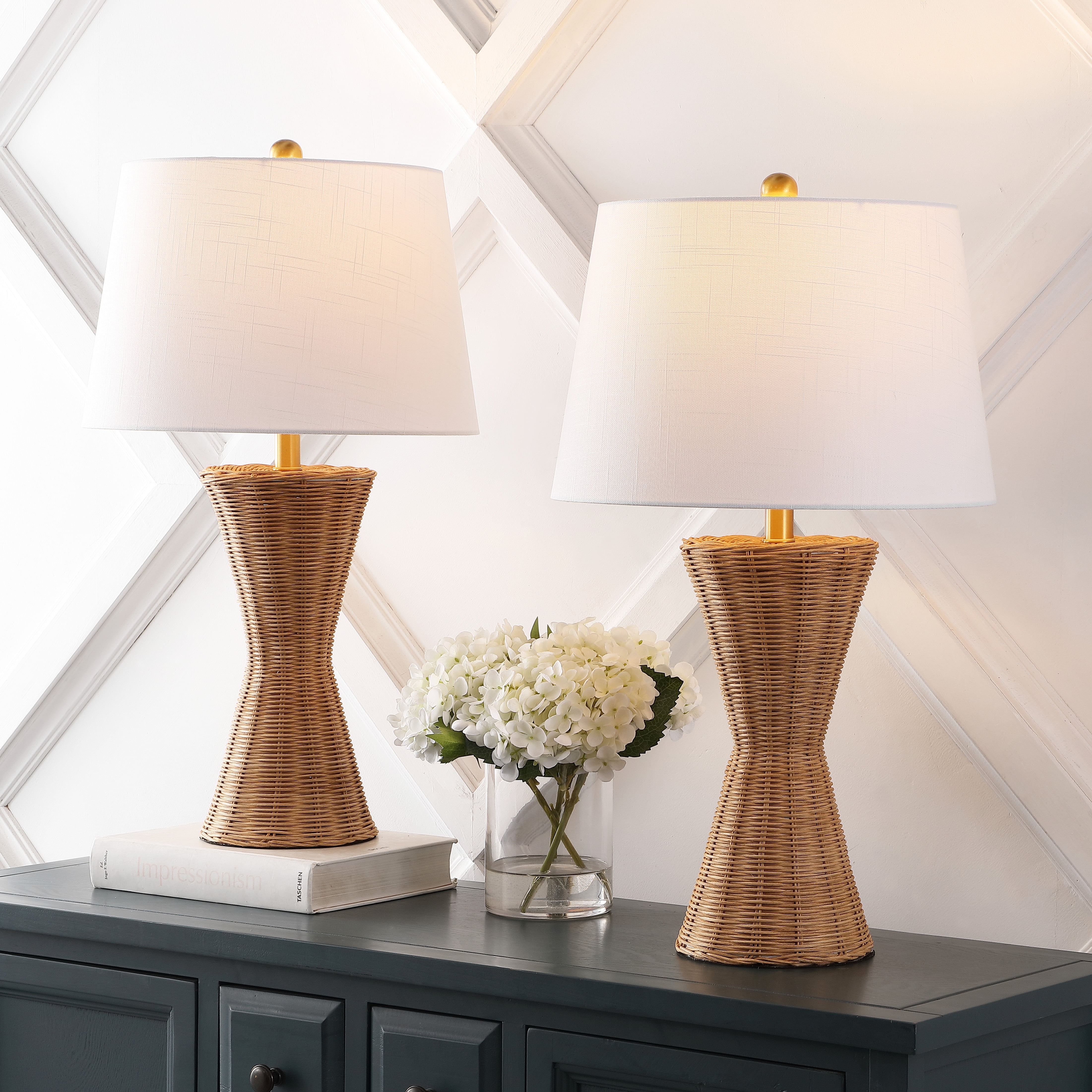 JONATHAN Y Laura 27" Coastal Designer Iron/Rattan Wicker LED Table Lamp ...
