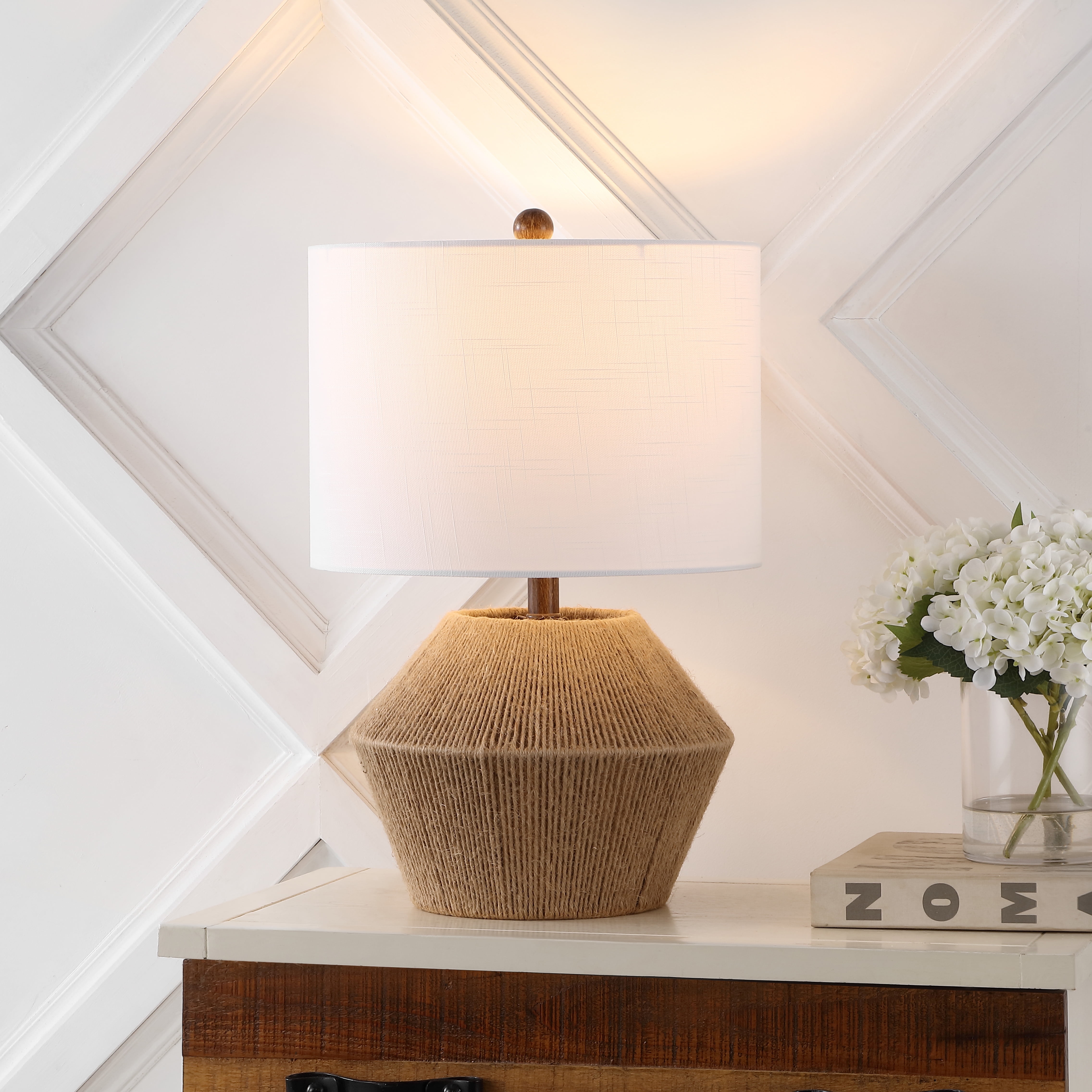 JONATHAN Y Alma 21.75" Coastal Rustic Iron/Rope LED Table Lamp, Brown ...