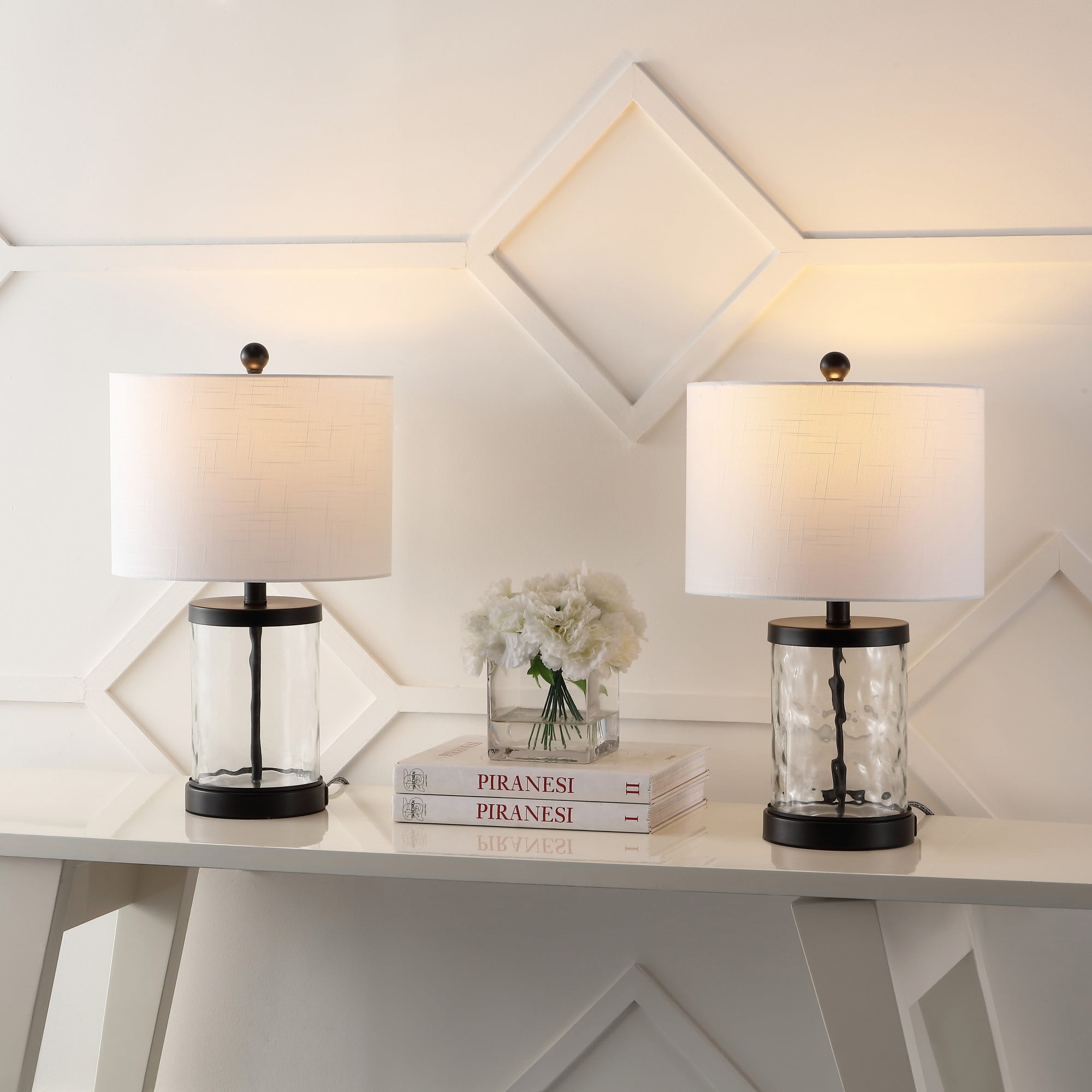 JONATHAN Y Alexander 21" Modern Designer Iron/Water Glass LED Table ...