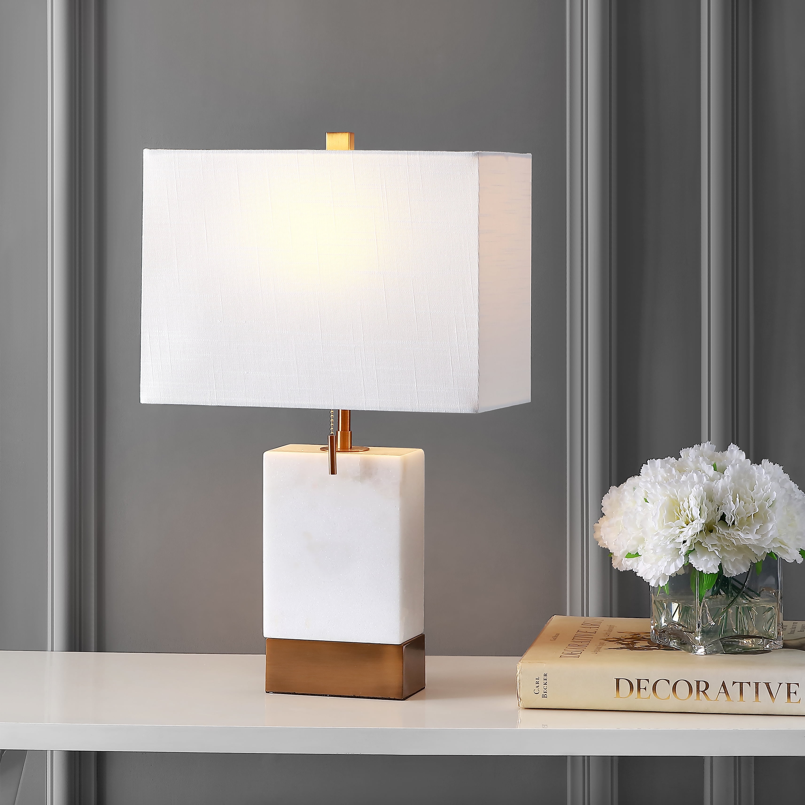 JONATHAN Y Trevor 22.5" Marble/Iron Gold Modern Console LED Table Lamp ...
