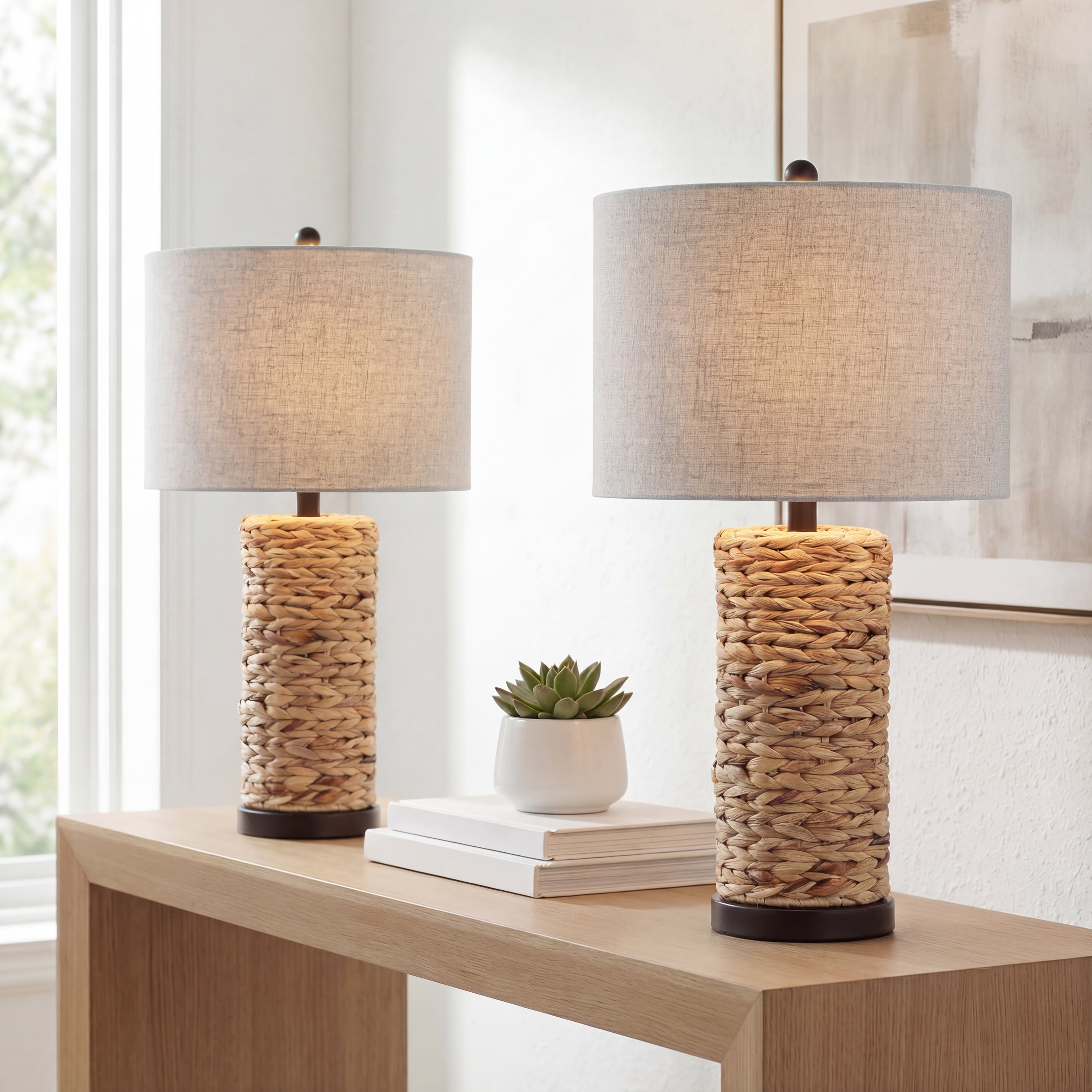 JONATHAN Y Elicia 25" 1-Light Coastal Water Hyacinth LED Table Lamp ...