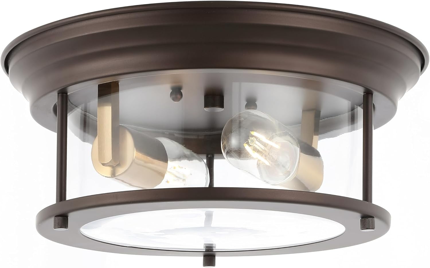 JONATHAN Y JYL7446E Lauren 13.25" 2-Light Metal/Glass LED Flush Mount Farmhouse, Transitional ...