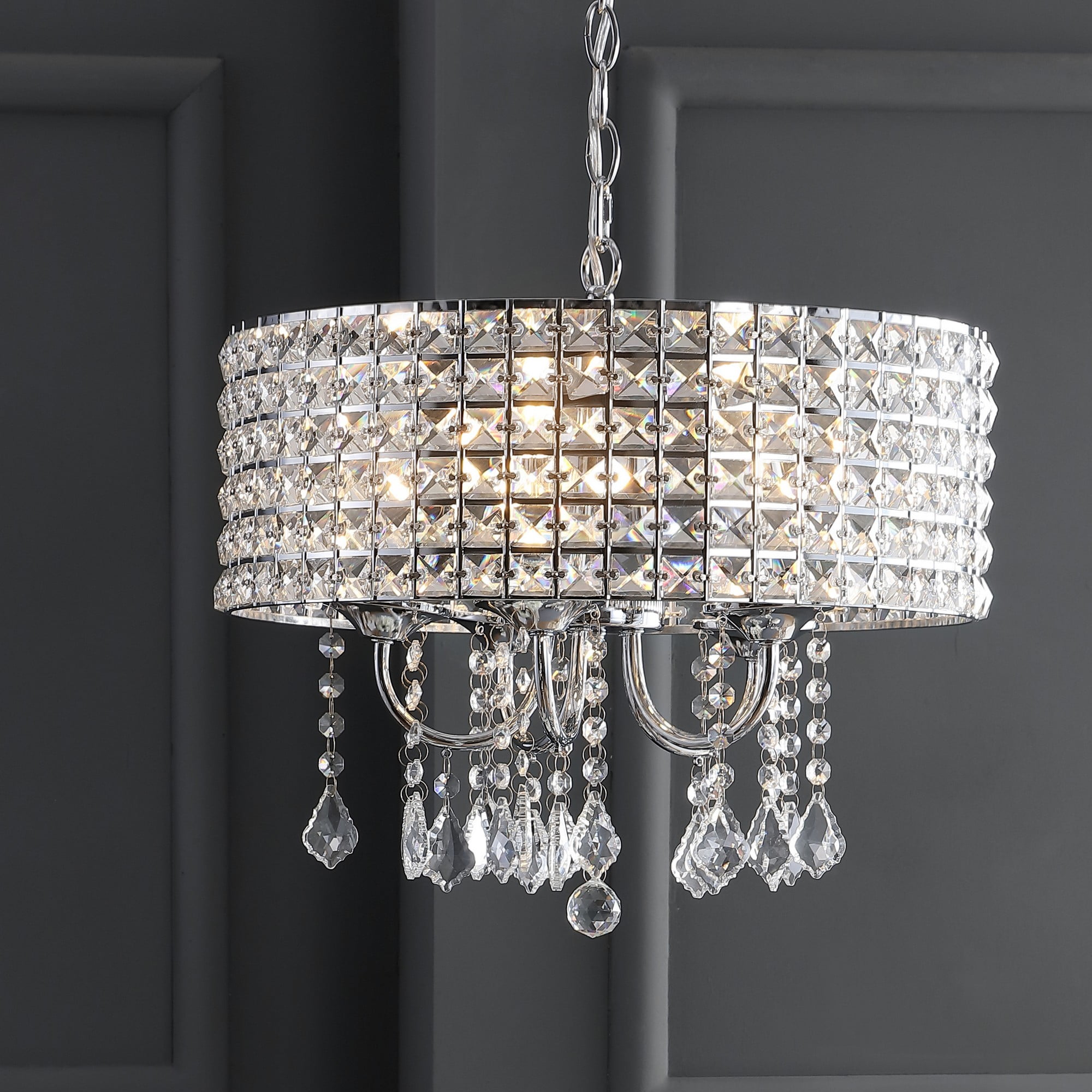 JONATHAN Y Reese 17" Metal/Crystal LED Adjustable Drop Chandelier ...