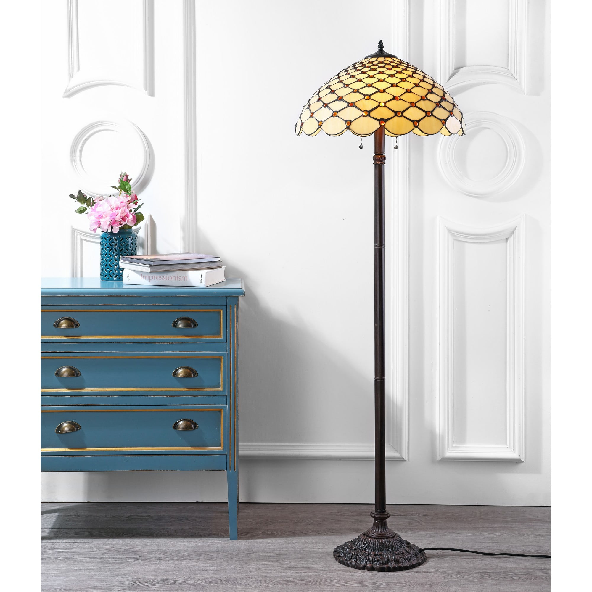 JONATHAN Y Lee Tiffany-Style 62" LED Floor Lamp, Bronze, JYL8009A ...