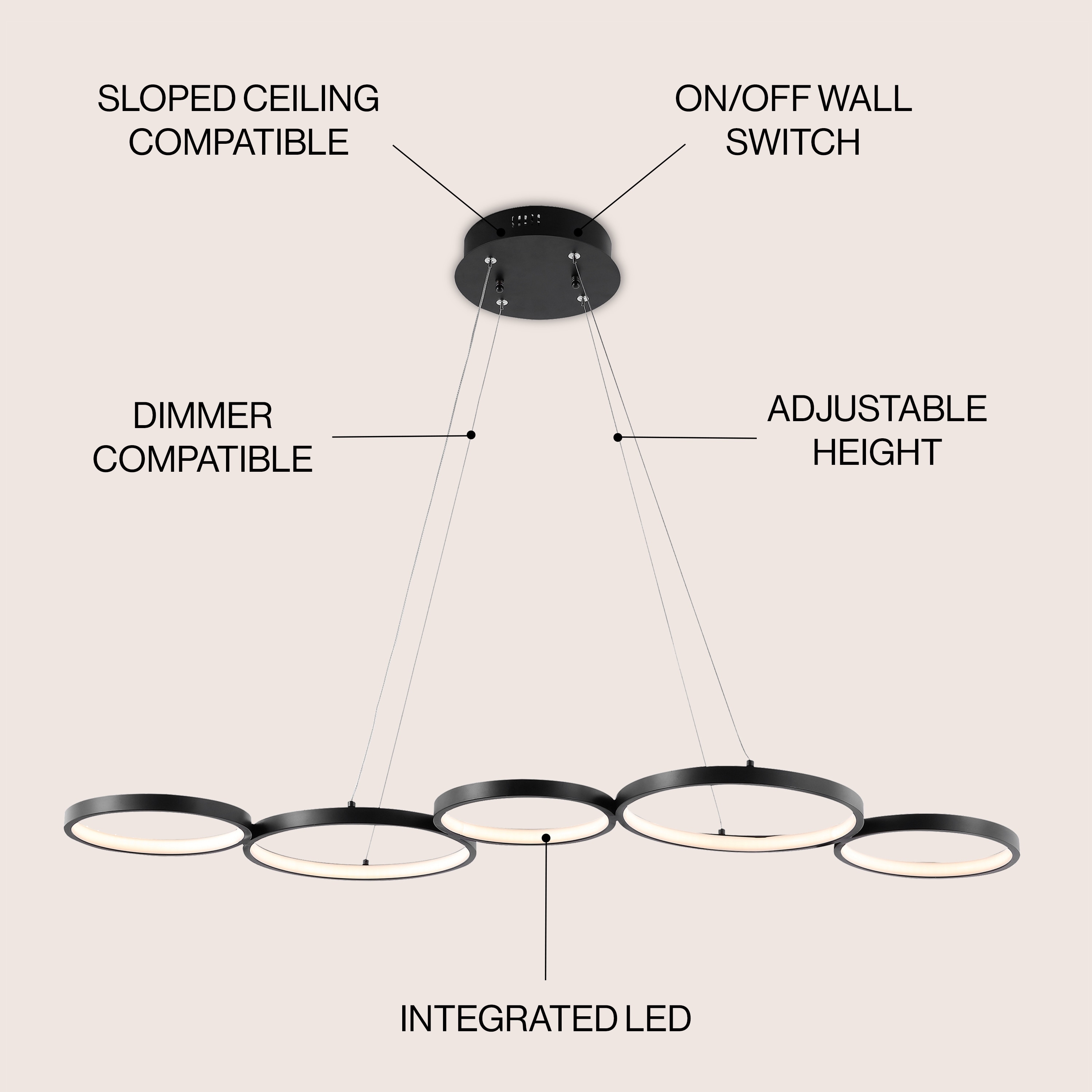 JONATHAN Y Juno 40.75" 5-Light Bohemian Coastal Iron Linear Integrated ...