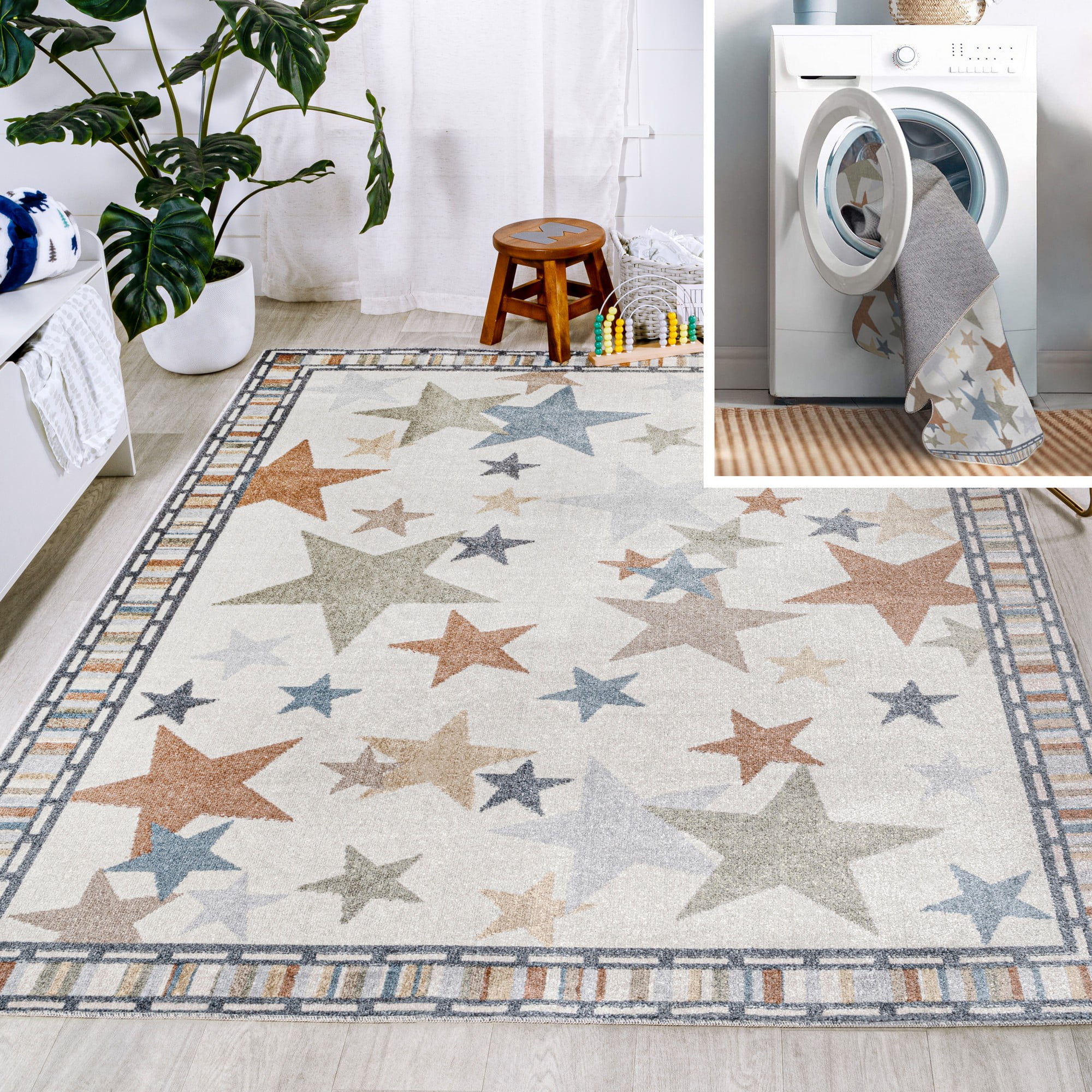 JONATHAN Y KIDS WASHABLE Star Gazer Geometric Area Rug, 4 x 6, Ivory ...