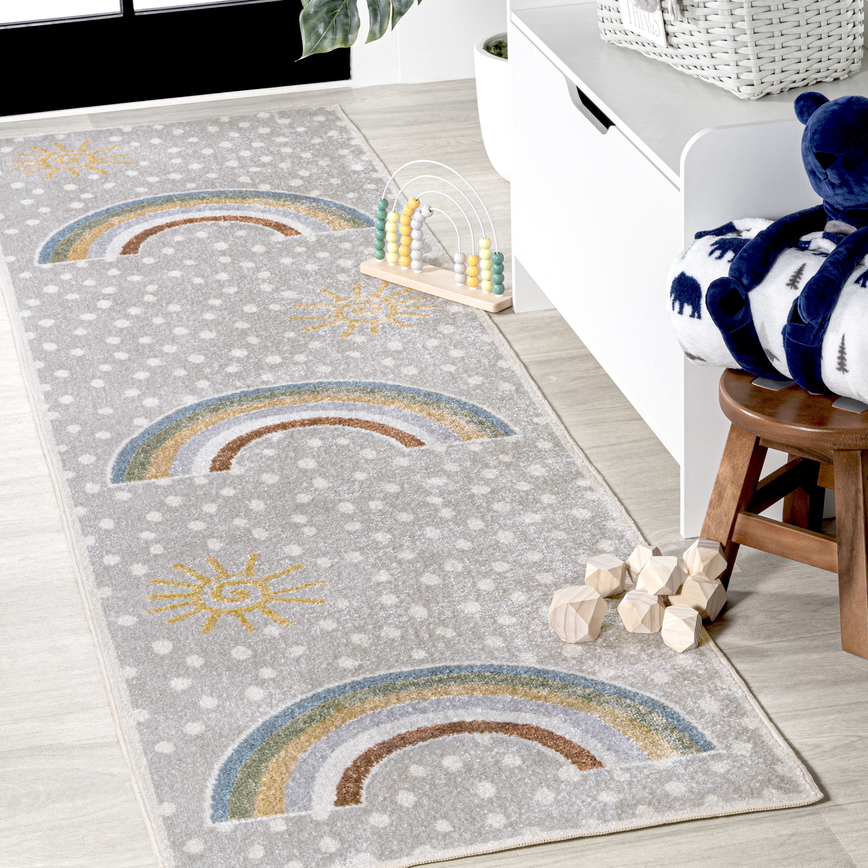 JONATHAN Y KIDS WASHABLE 2 x 8 Runner Rug, Minha Rainbow Dot - Gray ...