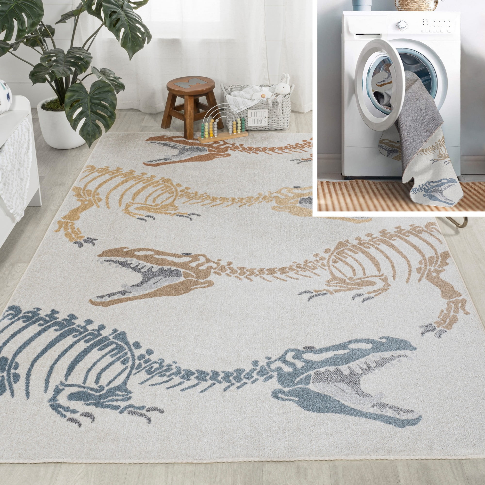 JONATHAN Y KDW103A-3 Kingdarr T-Rex Modern Kids Machine-Washable Cream ...