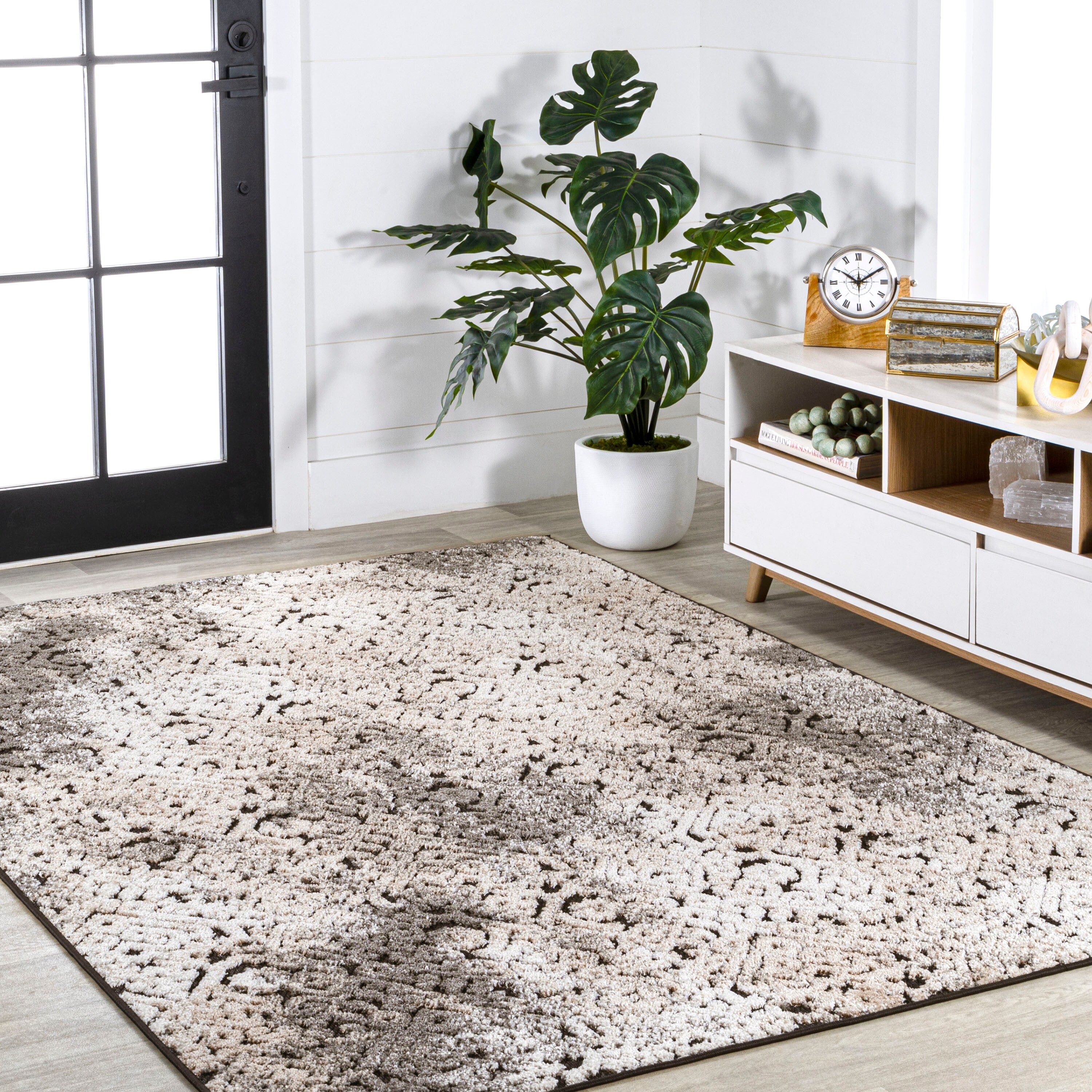 JONATHAN Y Loom High-Low Two-Tone Monstera Leaf Area Rug 5 X 8 ...