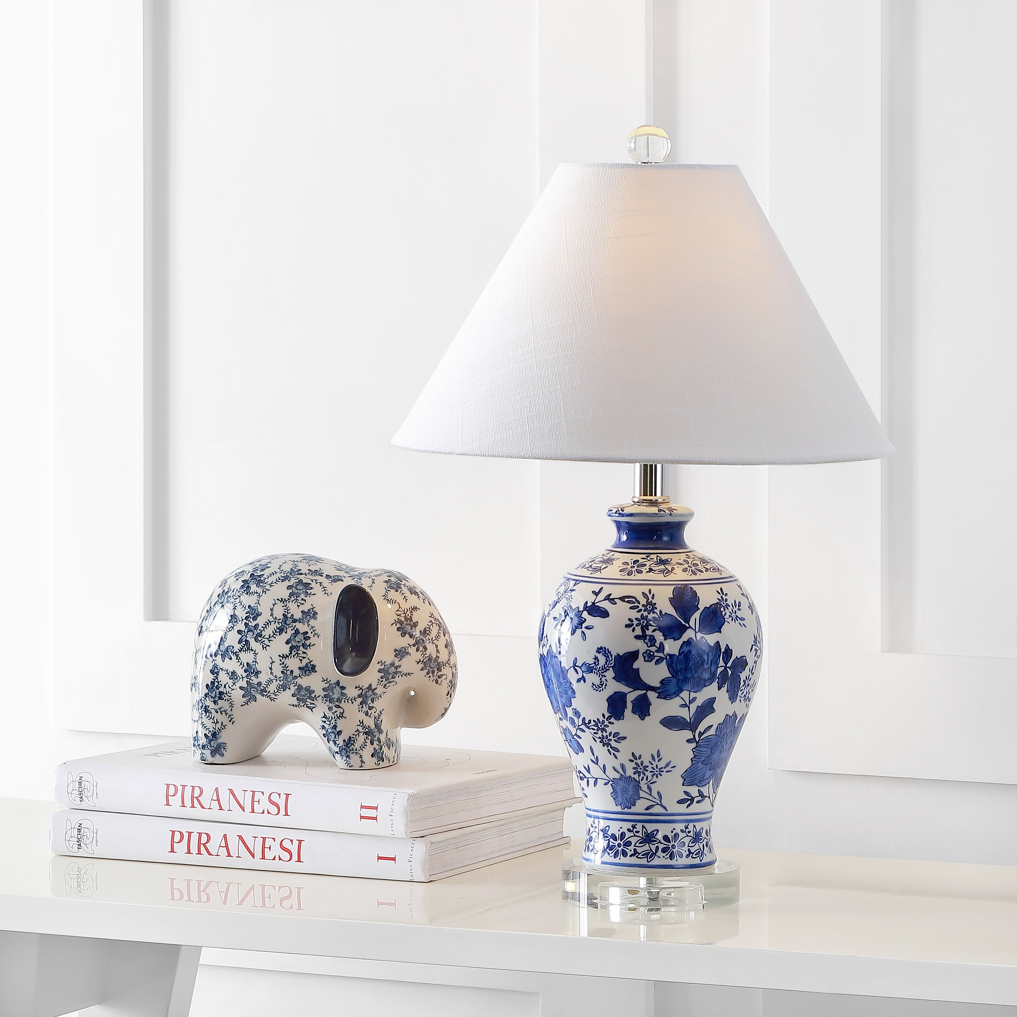 JONATHAN Y Loop 21.5" Ceramic/Crystal Chinoiserie Floral LED Table Lamp, Blue/White by JONATHAN ...