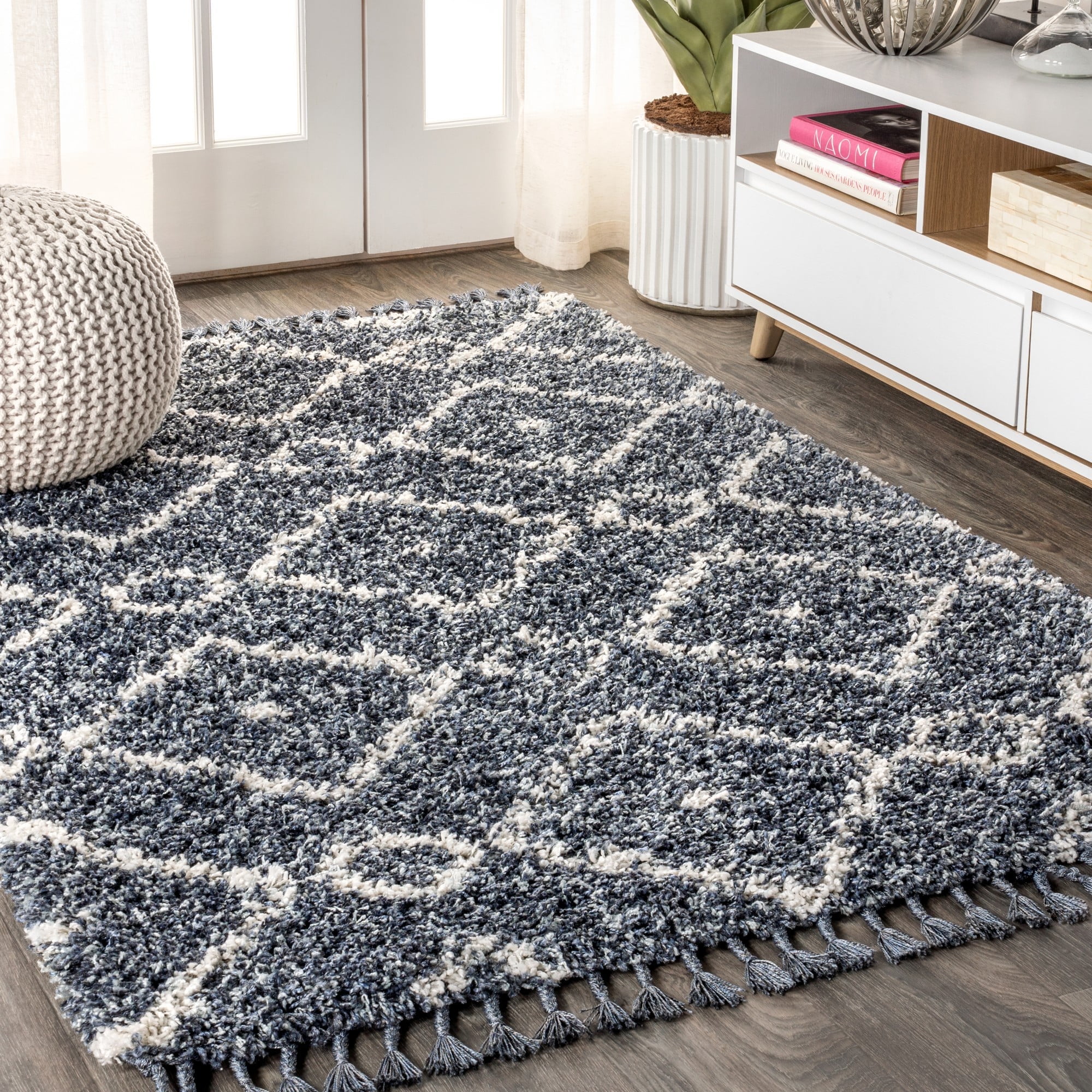 JONATHAN Y MERCER SHAG 8 x 10 Area Rug, Mercer Plush Tassel Moroccan ...