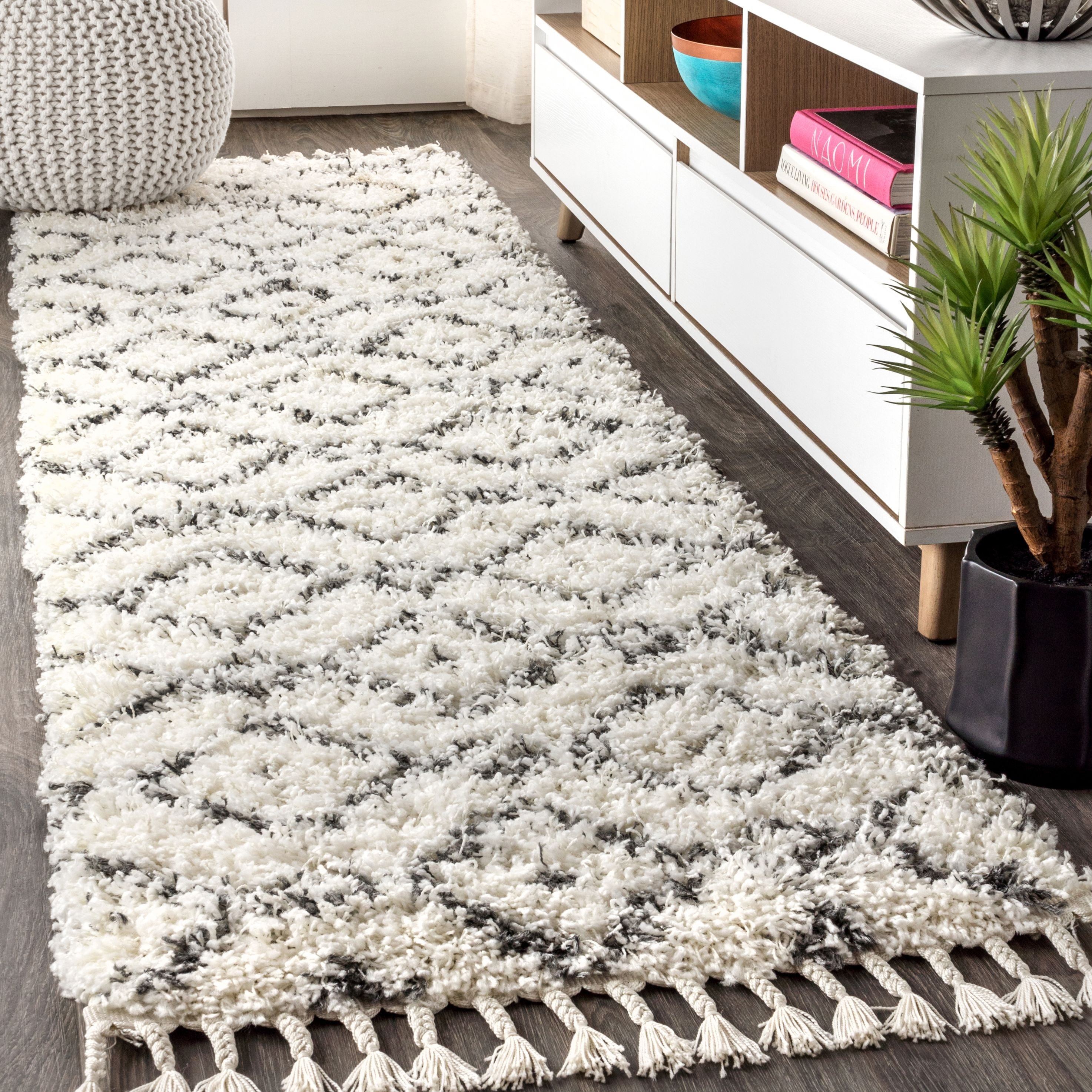 JONATHAN Y MERCER SHAG 2 x 8 Runner Rug, Mercer Plush Tassel Moroccan ...