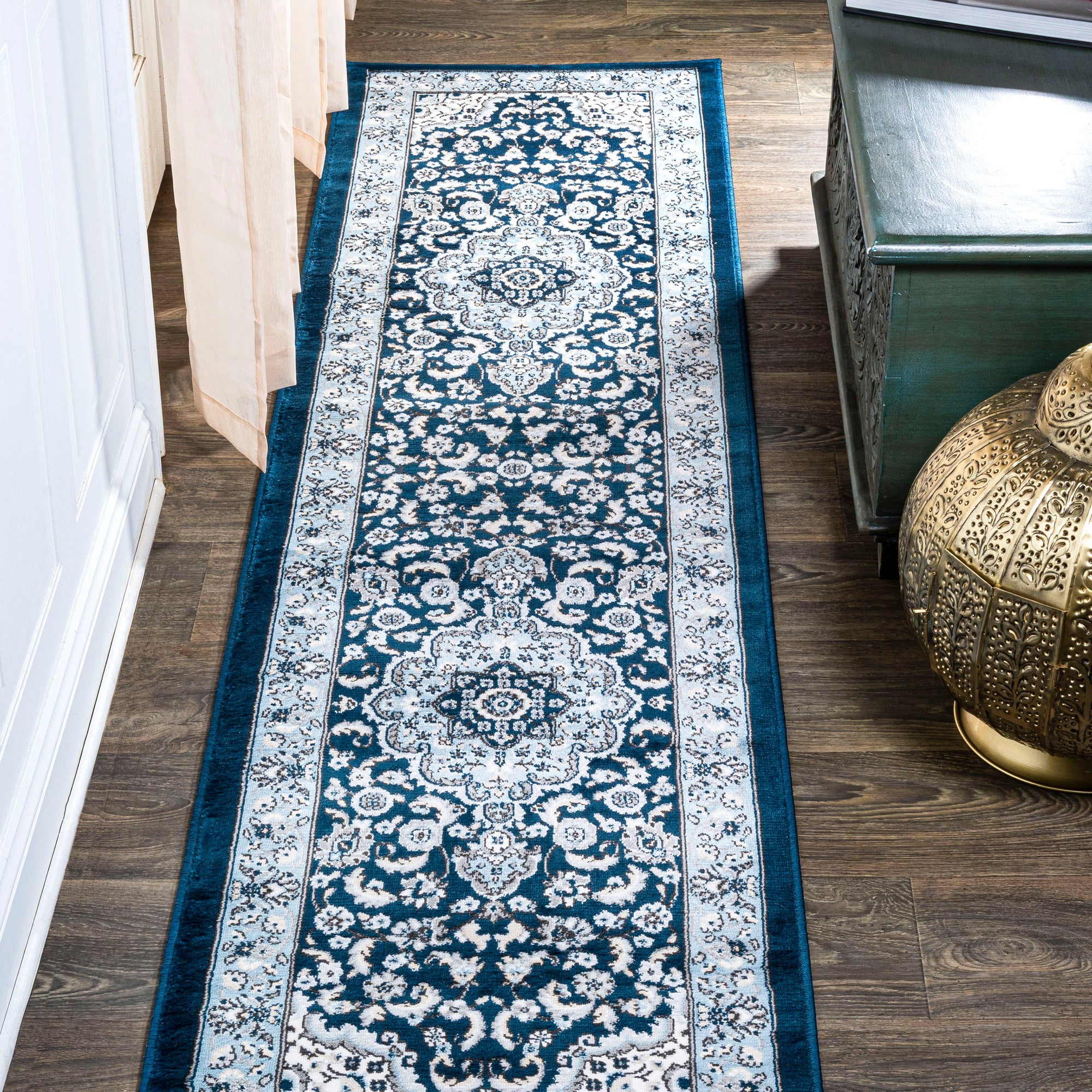 JONATHAN Y MODERN PERSIAN 2 x 8 Runner Rug, Palmette Floral - Navy/Blue ...