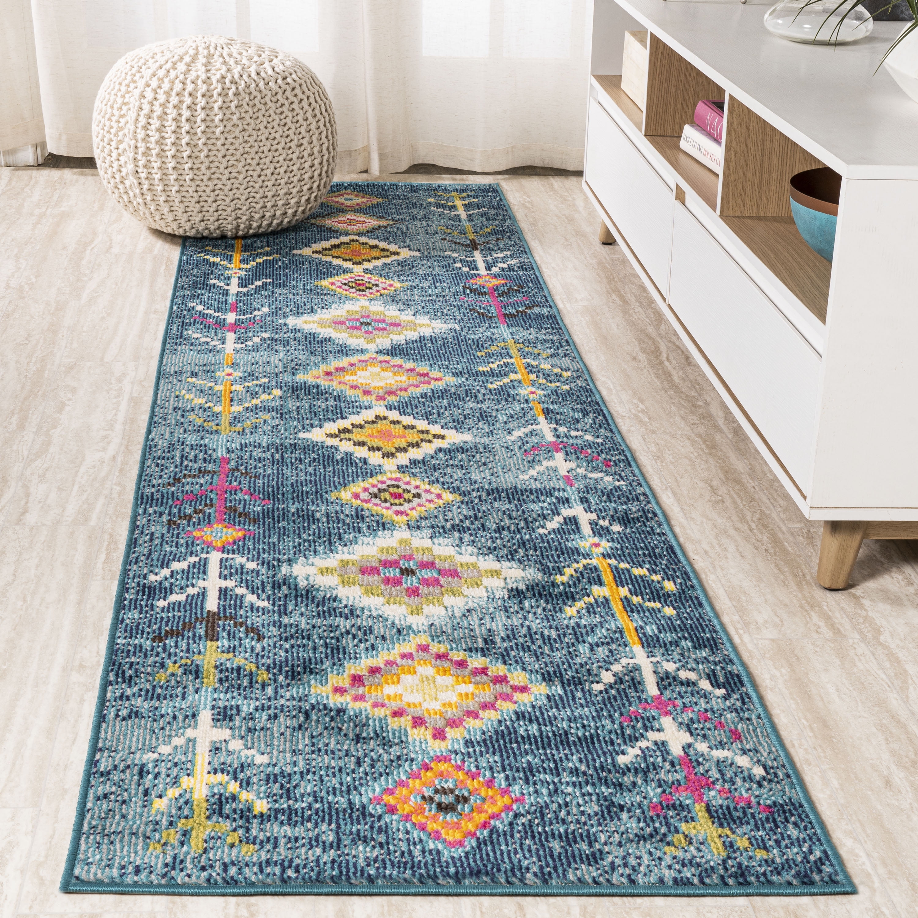 JONATHAN Y MOROCCAN HYPE 2 x 8 Runner Rug, Tribal Love Geometric - Dark ...