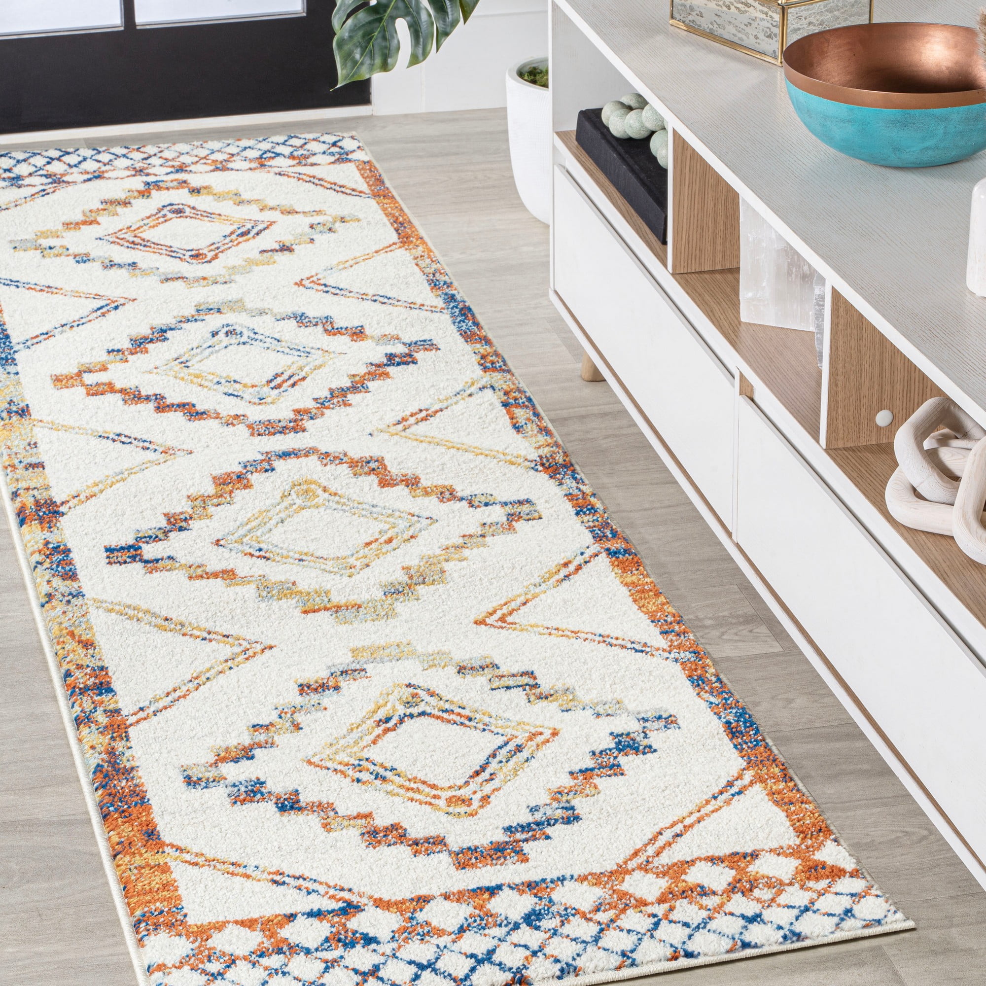 JONATHAN Y MOROCCAN HYPE Amir Moroccan Beni Souk Ivory/Blue/Orange 2 ft ...