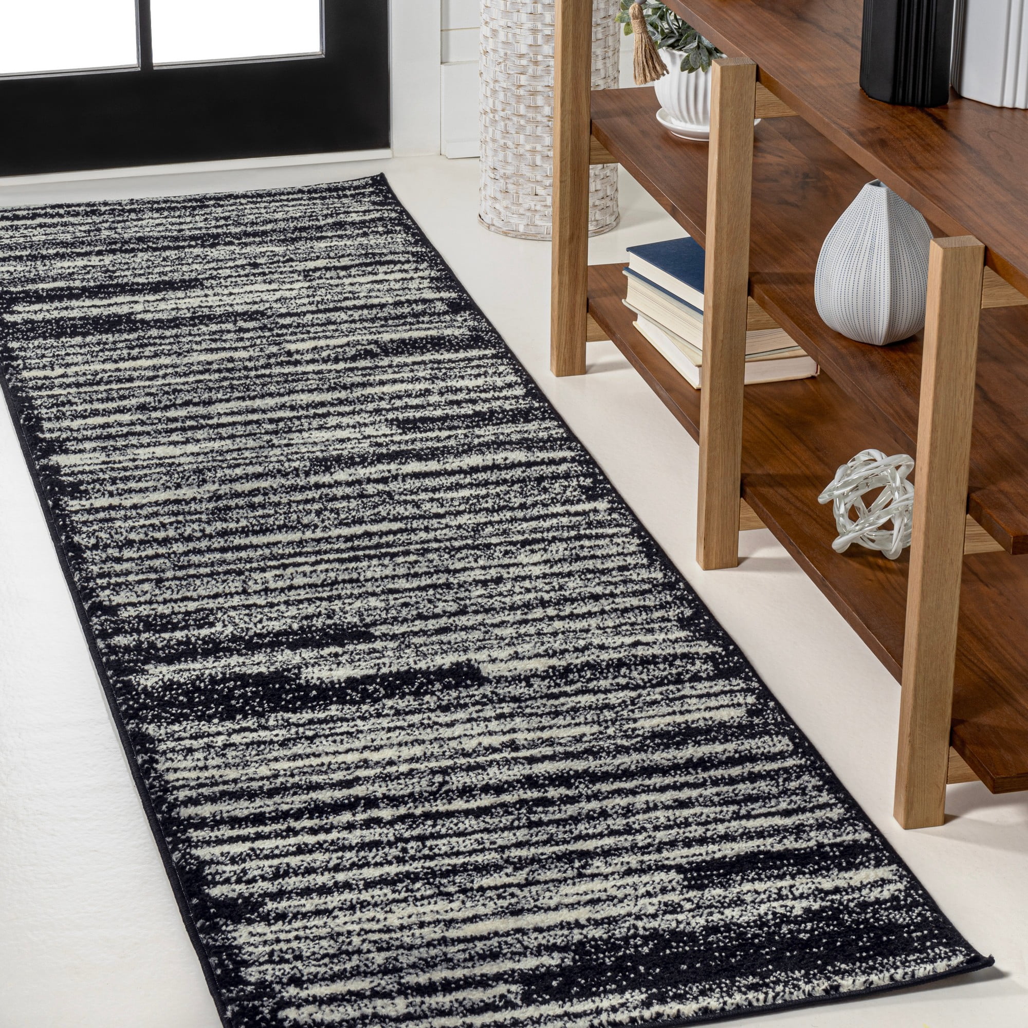 JONATHAN Y MOH207F-28 Khalil Modern Berber Stripe Black/Cream 2 ft. x 8 ...