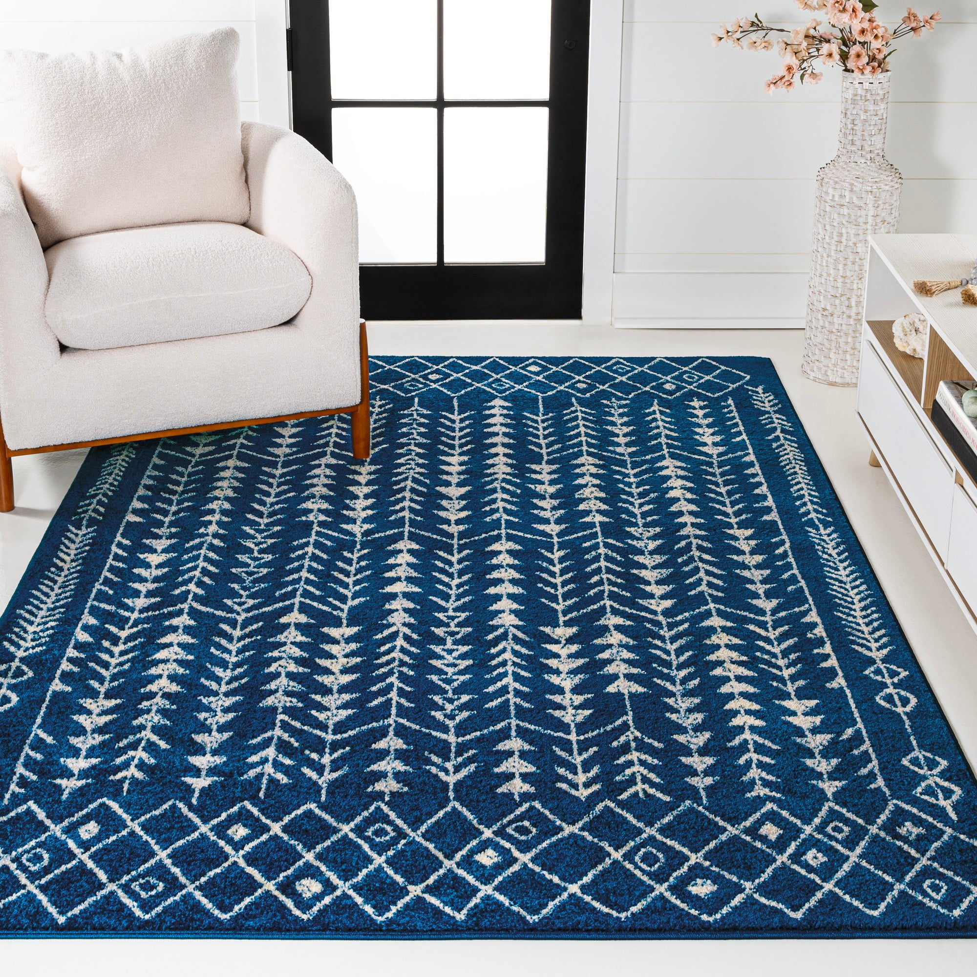JONATHAN Y MOH210D-8 Ziri Moroccan Geometric Navy/Cream 8 ft. x 10 ft ...