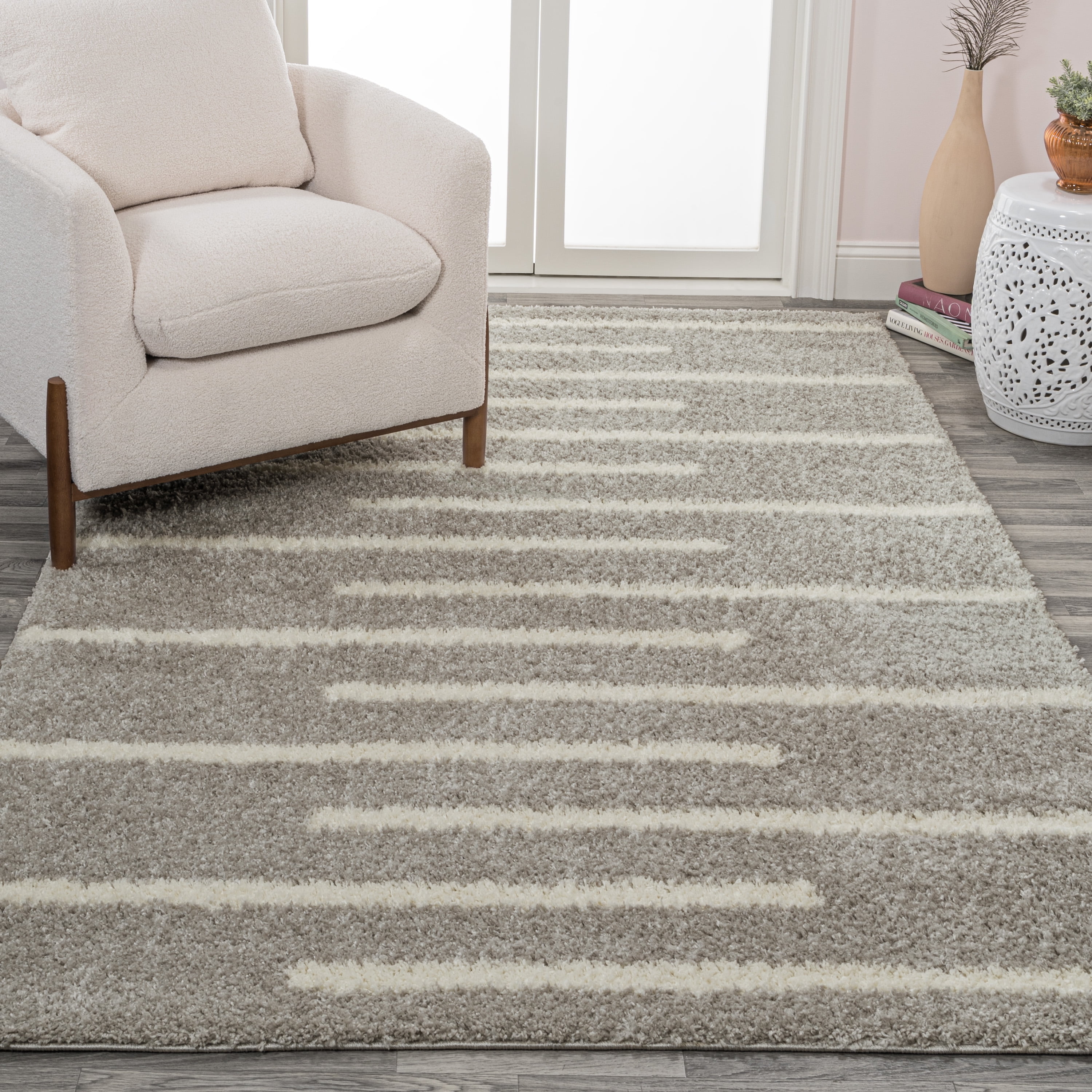 JONATHAN Y MOH402B-4 Alaro Berber Stripe Shag Gray/Ivory 4 ft. x 6 ft ...
