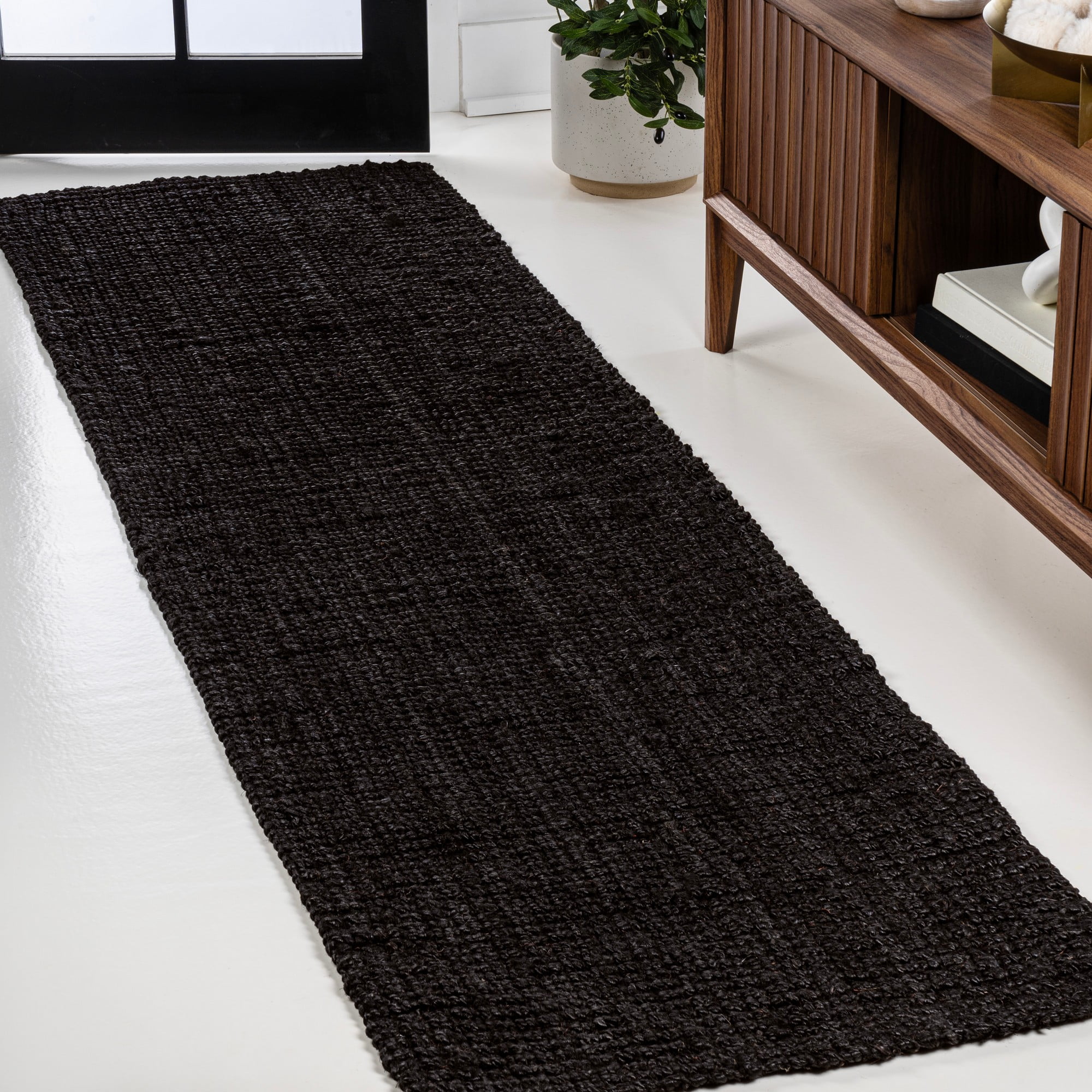JONATHAN Y NRF102E-28 Pata Hand Woven Chunky Jute Black 2 ft. x 8 ft ...