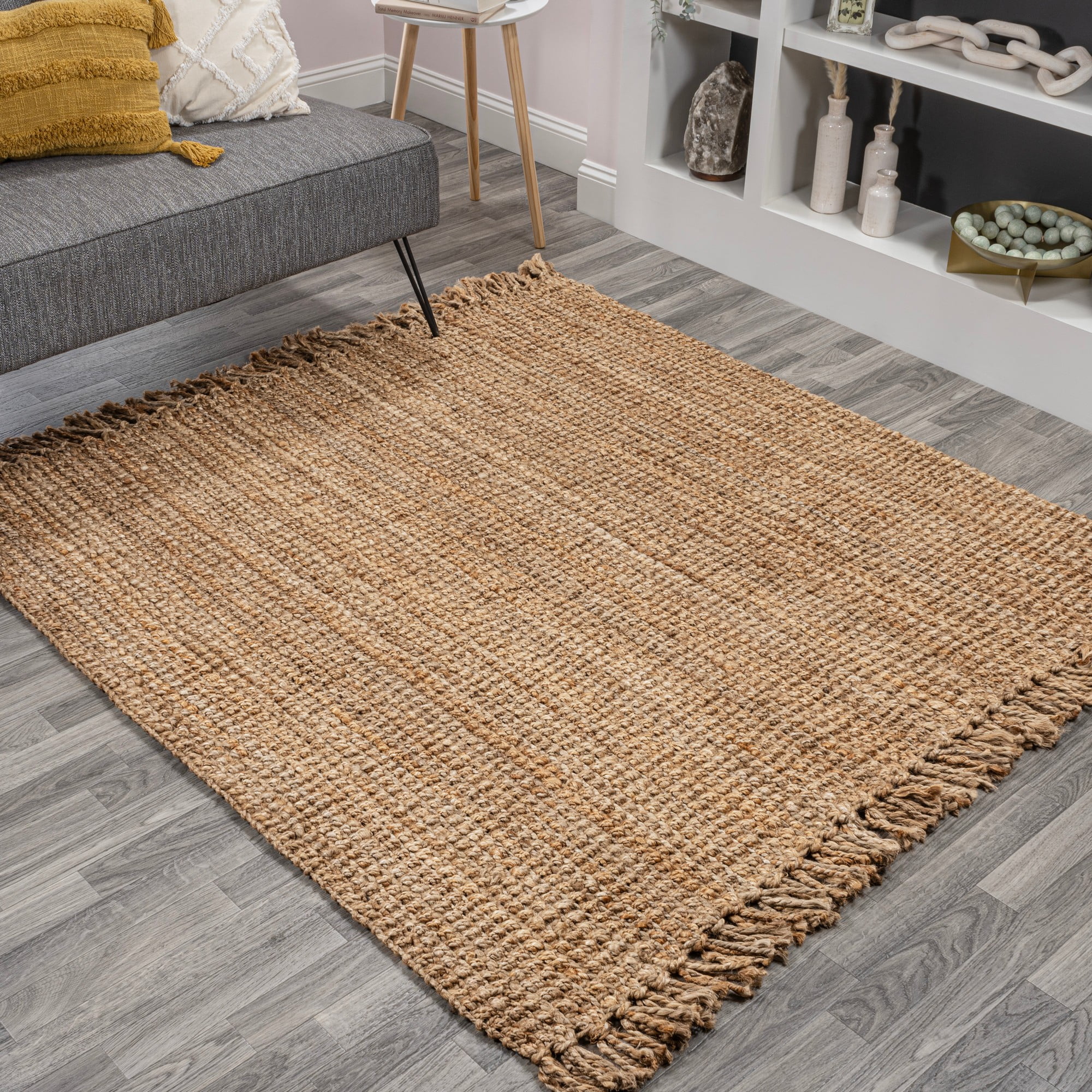 JONATHAN Y NRF103A-9SQ Pata Hand Woven Chunky Jute with Fringe Natural ...