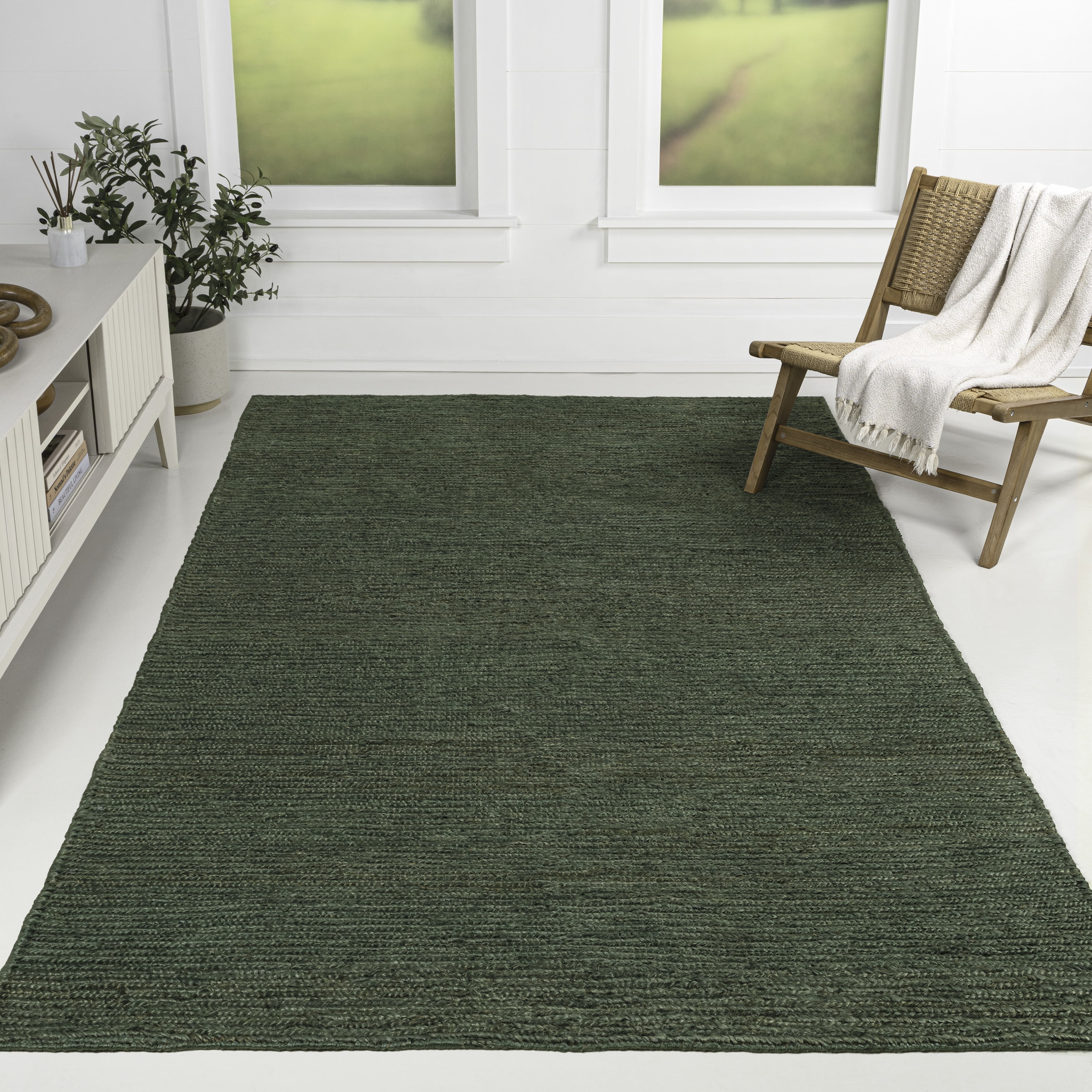 JONATHAN Y NATURAL FIBER 4 x 6 Area Rug, Griffin Rustic Farmhouse Woven Jute - Green, NRF201E-4 ...