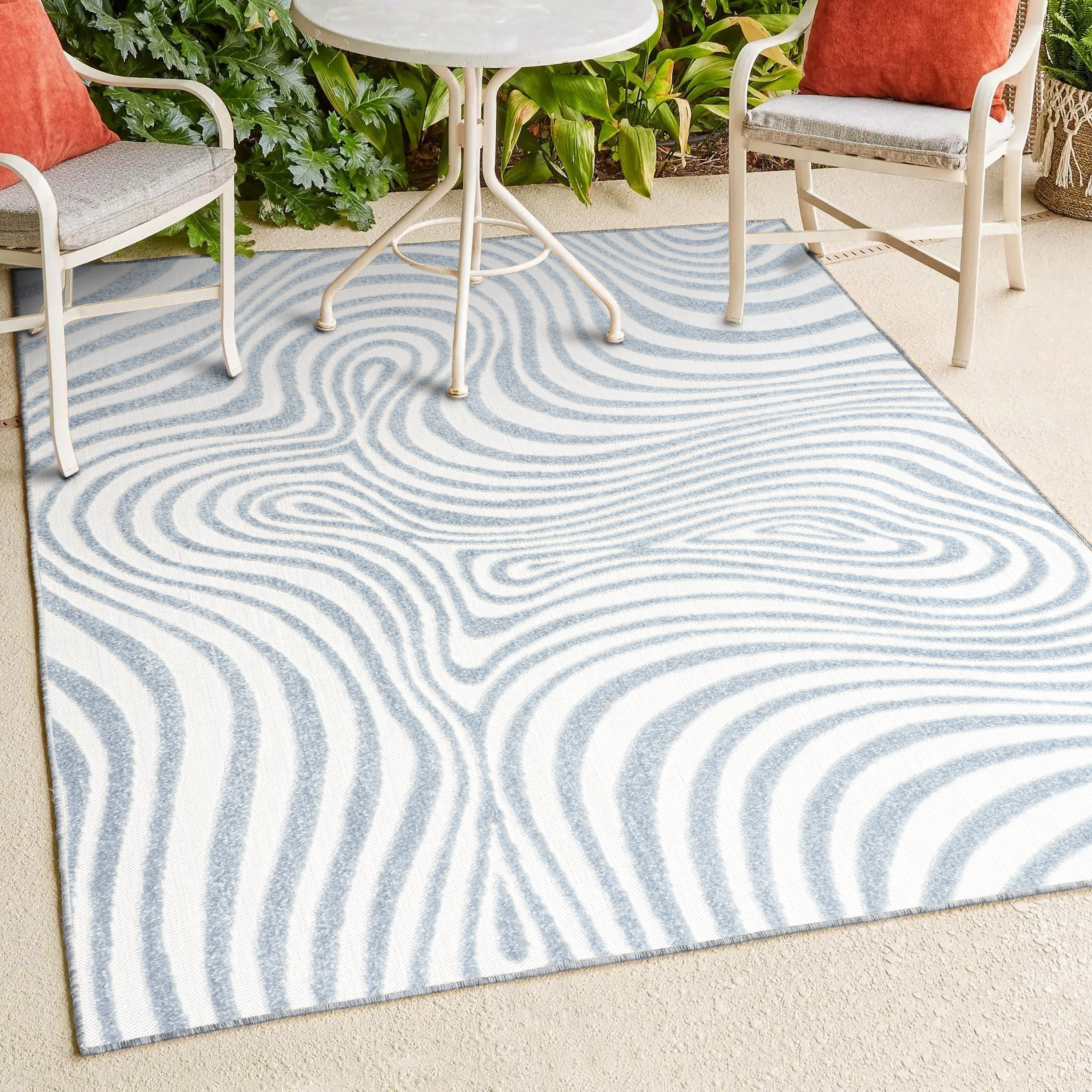 JONATHAN Y Nordby Abstract Groovy Striped Light Blue/Ivory Area Rug 8 X ...