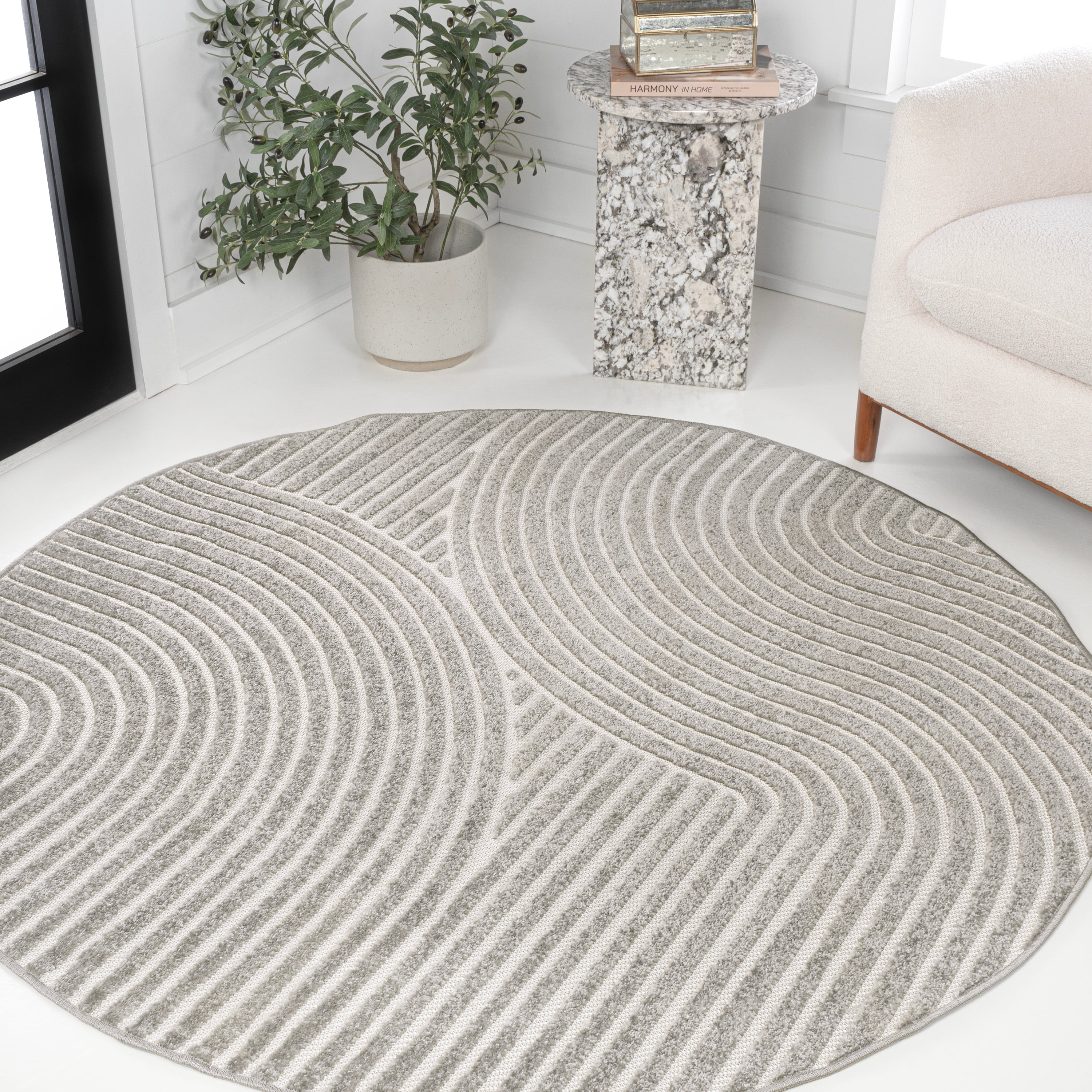 JONATHAN Y Odense Minimalist Curve Geometric Gray/Ivory Area Rug 8' Round - Gray/Ivory - Walmart.com