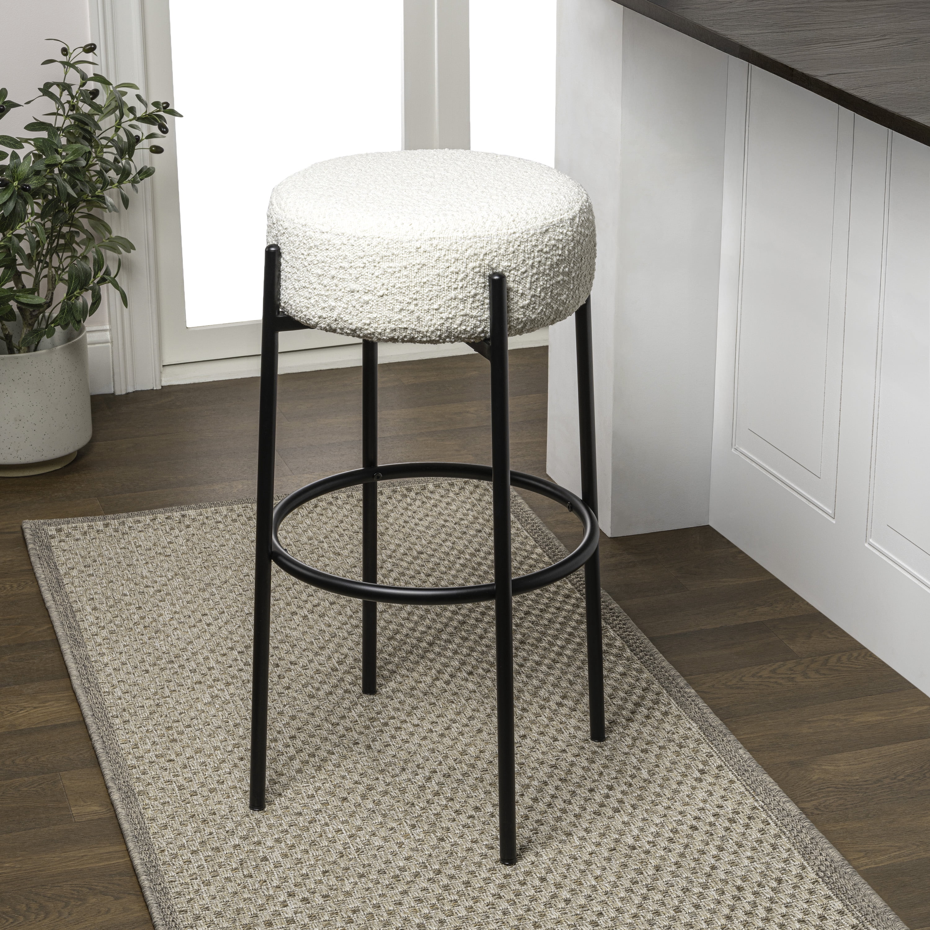 JONATHAN Y Paola 30" Modern Minimalist Round Backless Metal/Bouclé ...