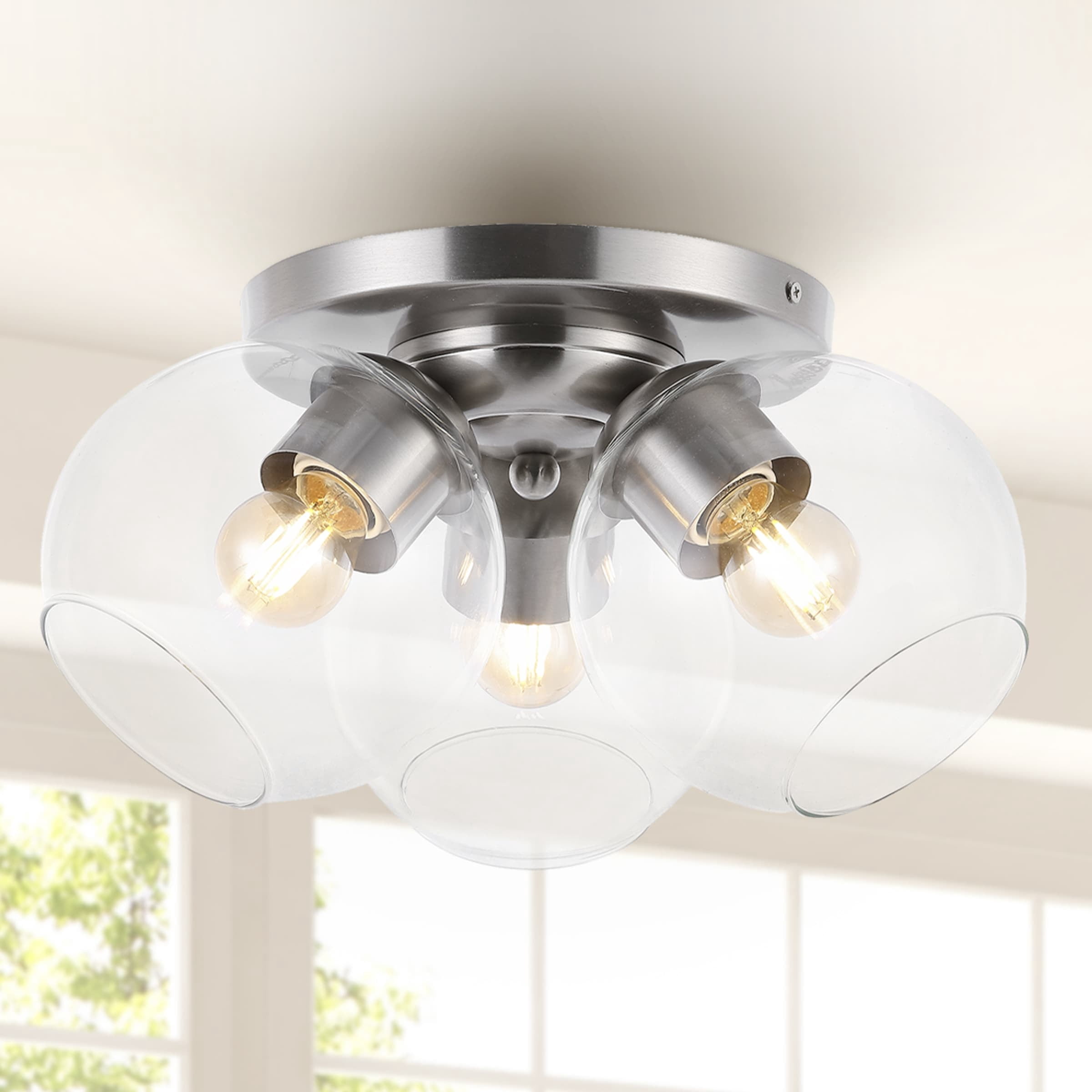 JONATHAN Y Piper 11.5" 3-Light Farmhouse Rustic Iron/Glass LED Semi ...