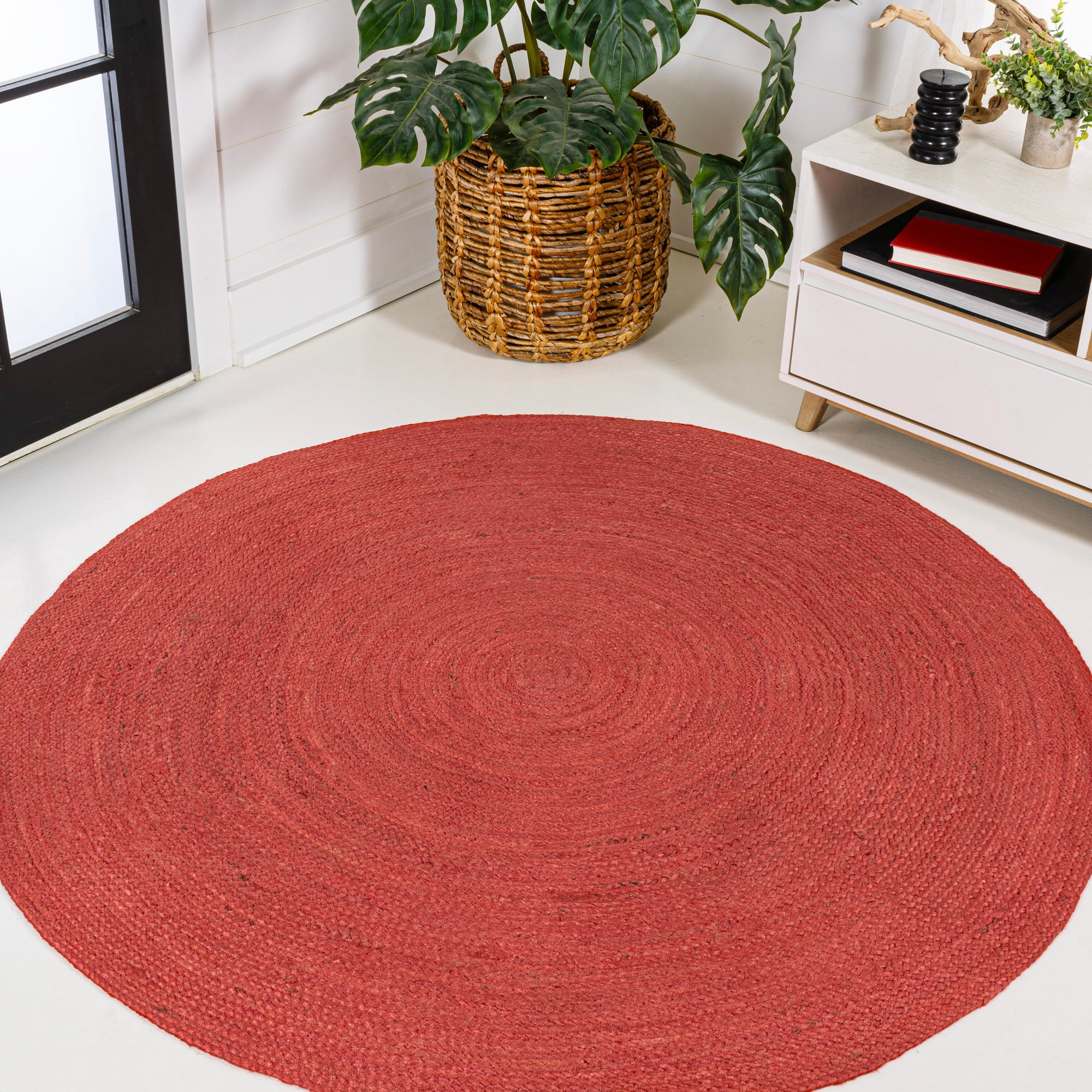 JONATHAN Y RNF116A-4R Zara Braided Coastal Cottage Round Jute Red 4 ...