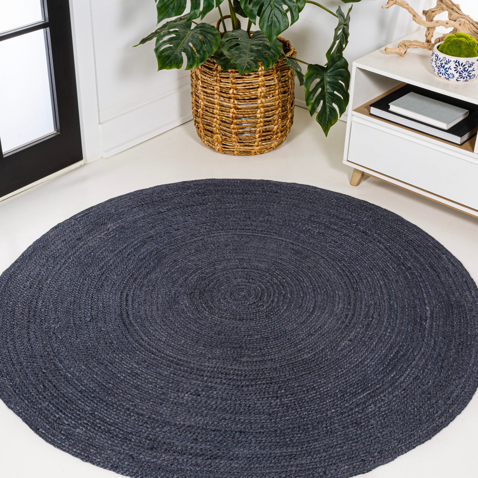 JONATHAN Y RNF116B-4R Zara Braided Coastal Cottage Round Jute Navy 4 ...
