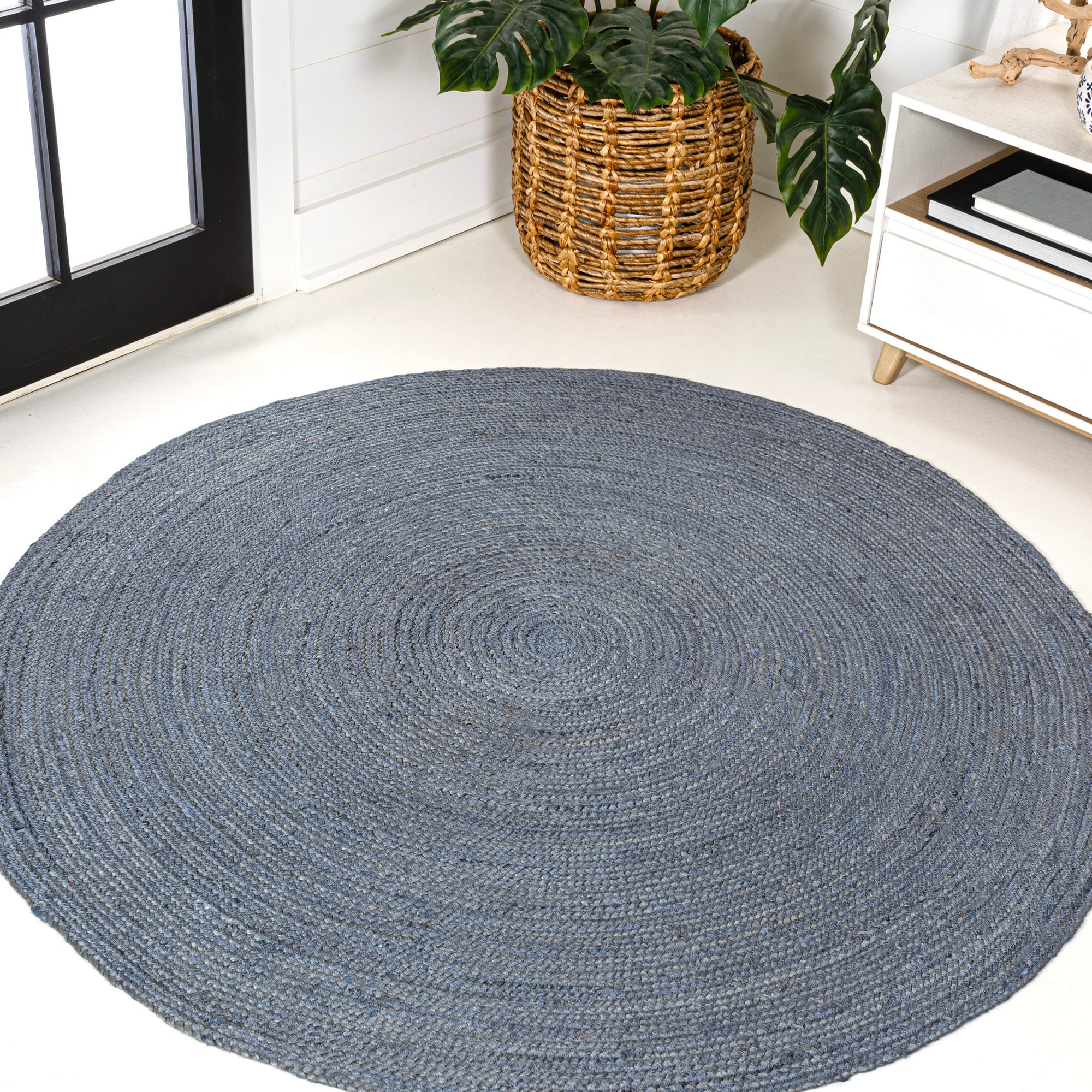 JONATHAN Y RNF116C-5R Zara Braided Coastal Cottage Round Jute Blue 5 ...