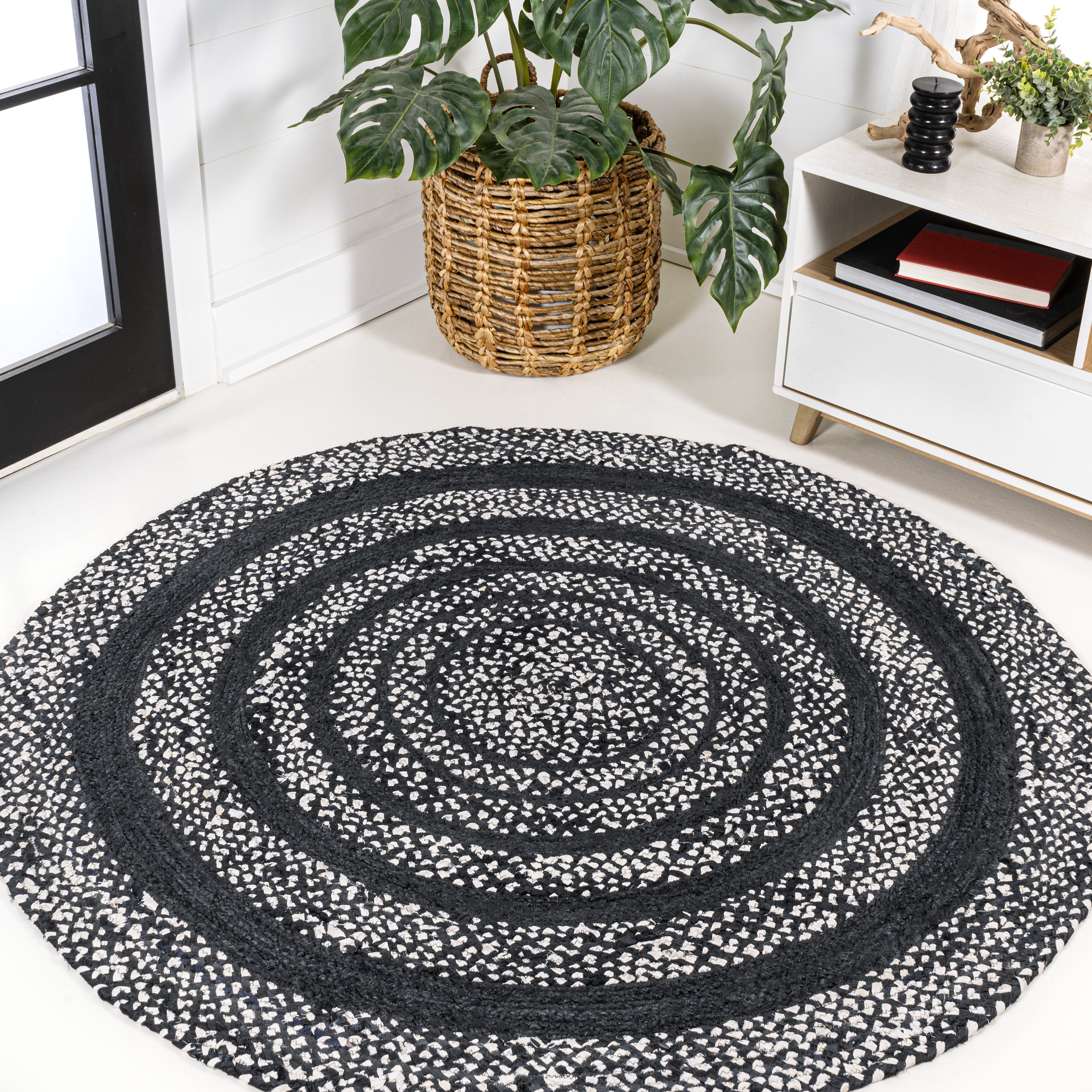 JONATHAN Y ANSA 4' Round Area Rug, Abyss Braided Bohemian Coastal Jute ...