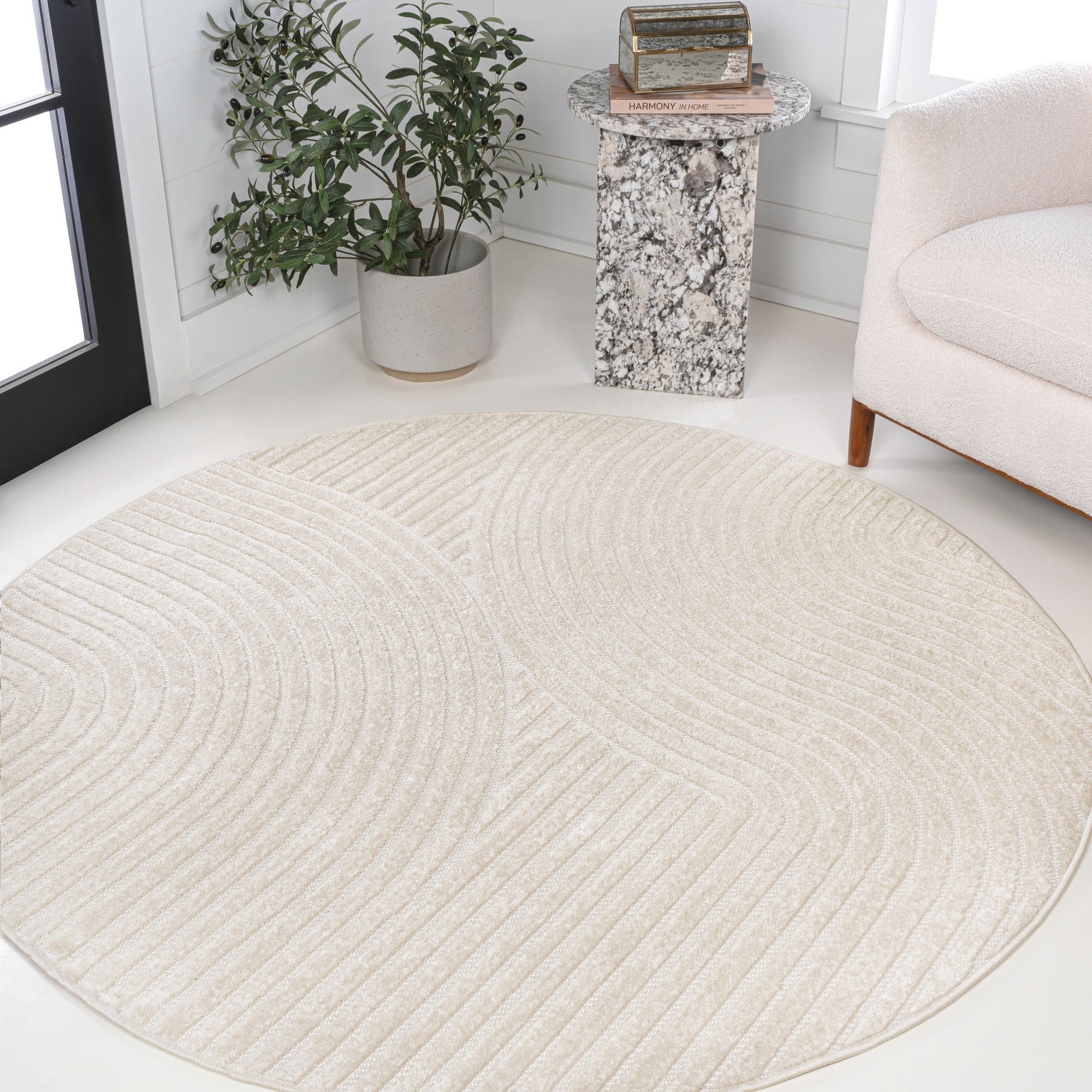 JONATHAN Y SCN100B-9R Hallie High-Low Minimalist Curve Geometric Ivory ...