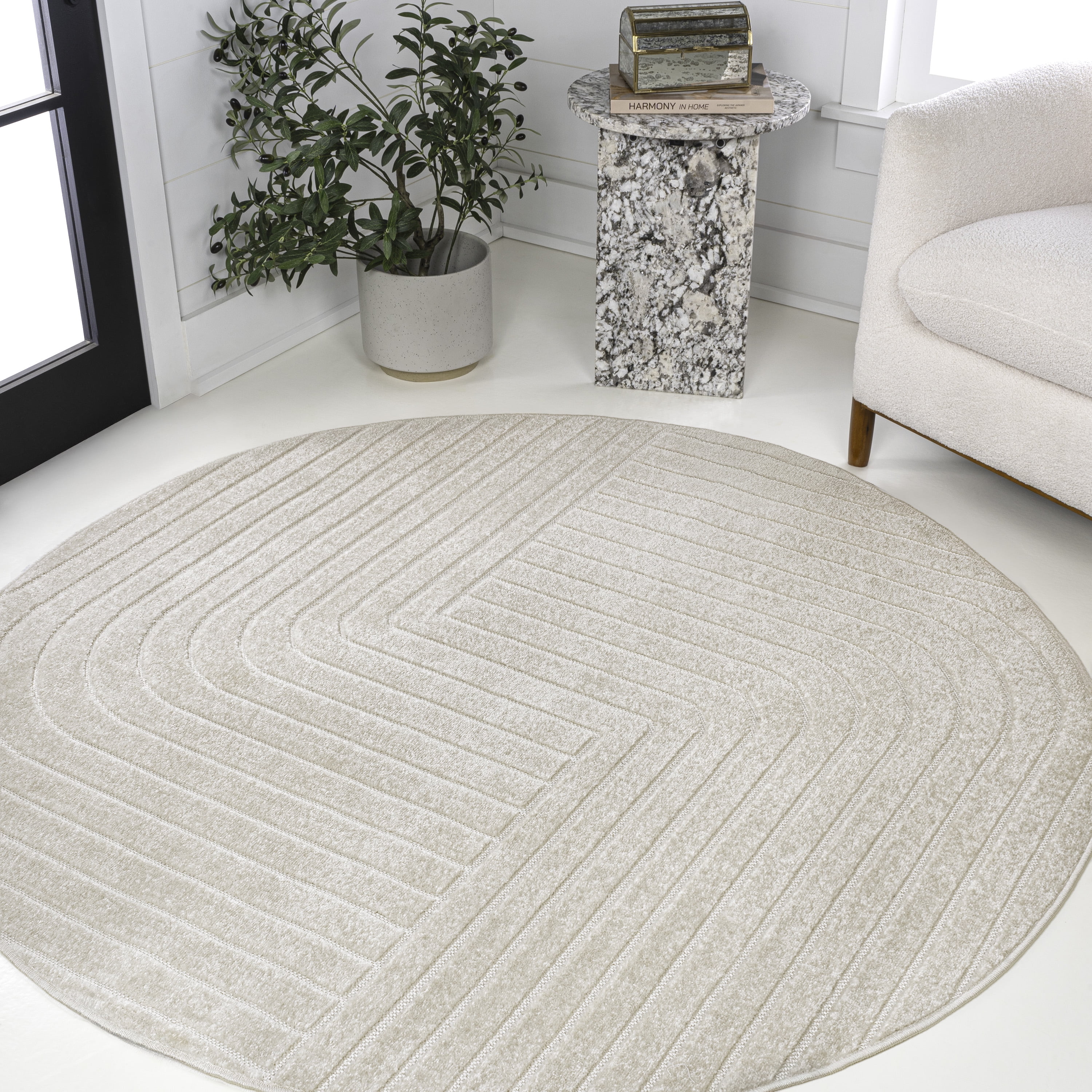 JONATHAN Y SCANDINAVIAN 7' Round Area Rug, Odense Minimalist Angle ...