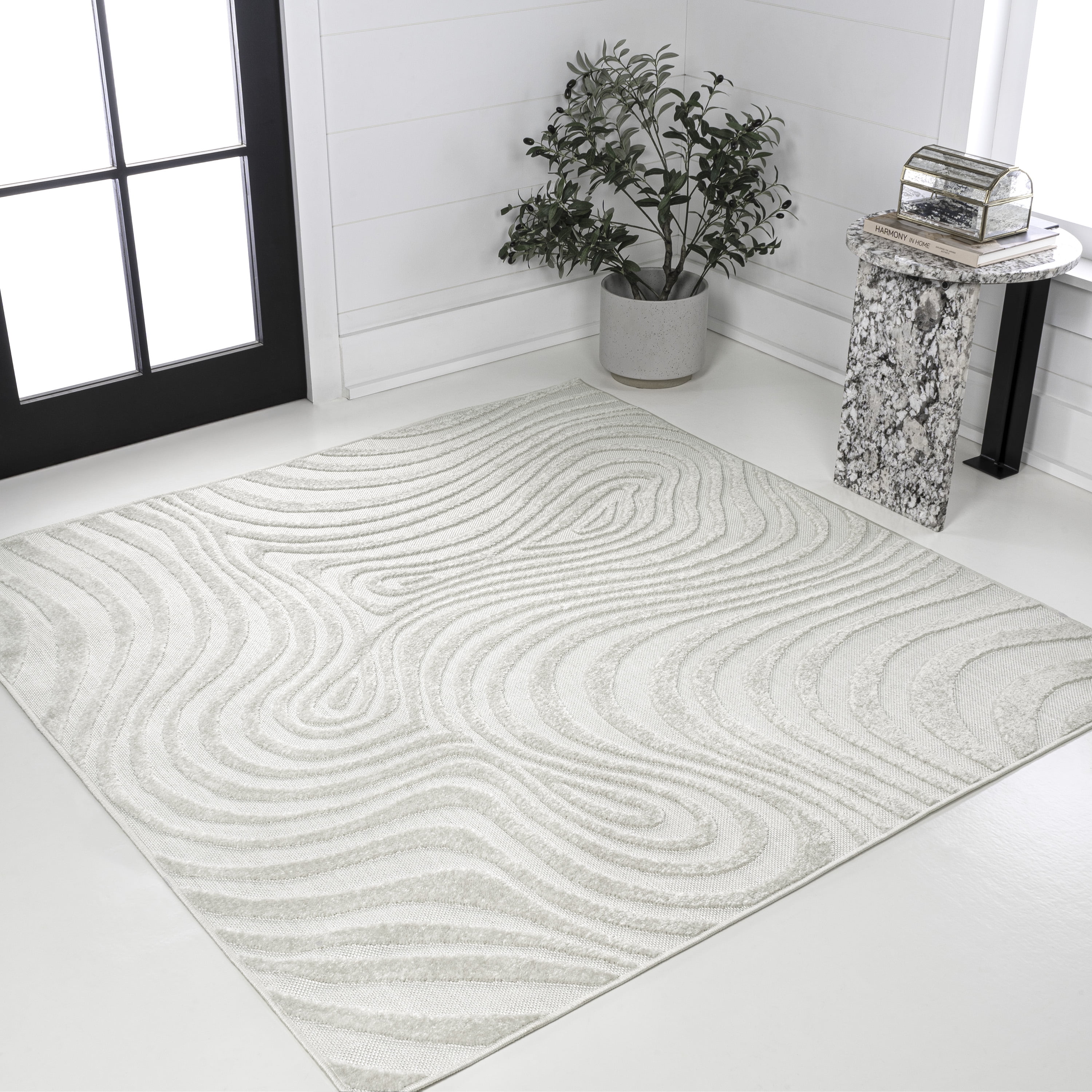 JONATHAN Y SCANDINAVIAN 8' Square Area Rug, Maribo Abstract Groovy ...