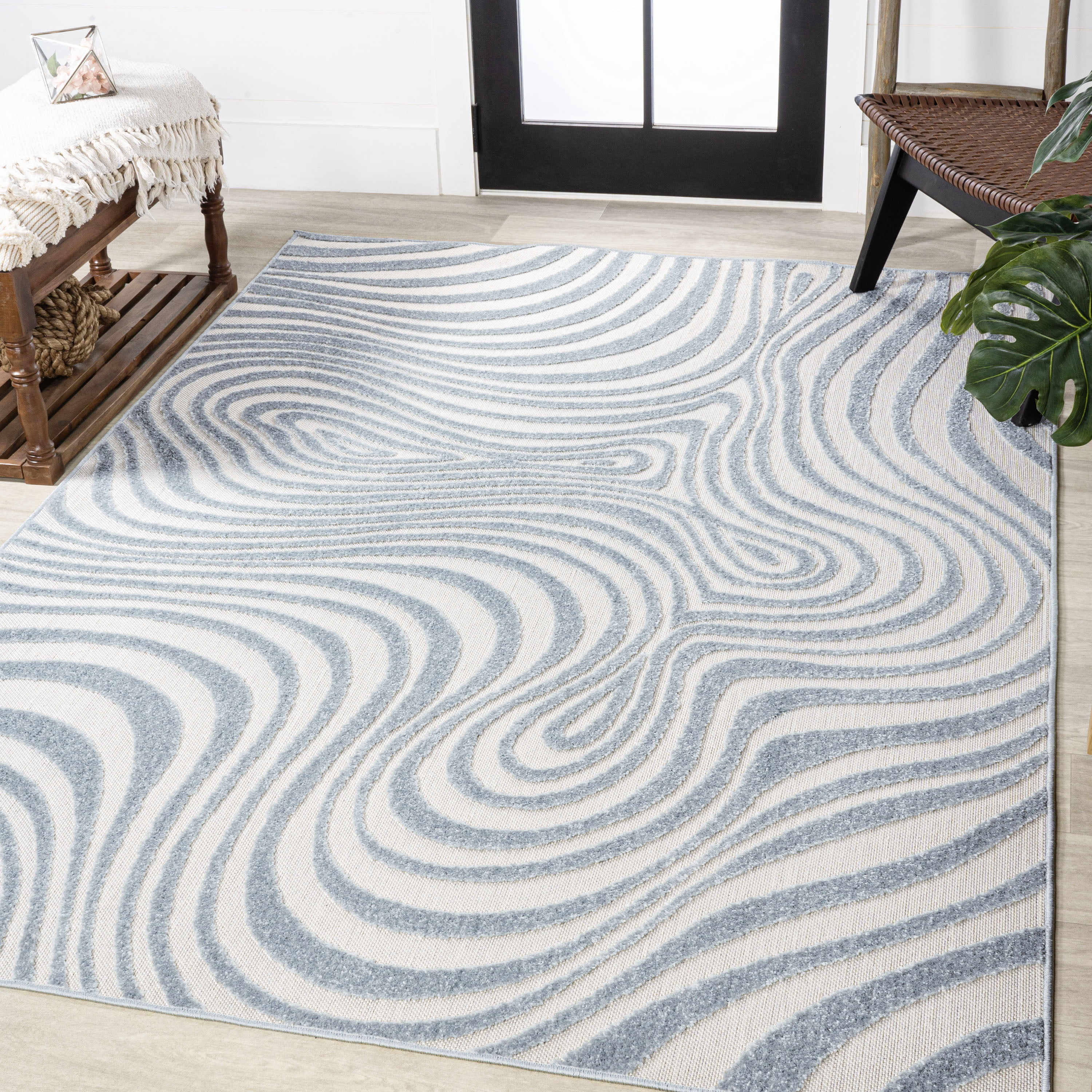 JONATHAN Y SCN103C-4 Maribo High-Low Abstract Groovy Striped Light Blue ...