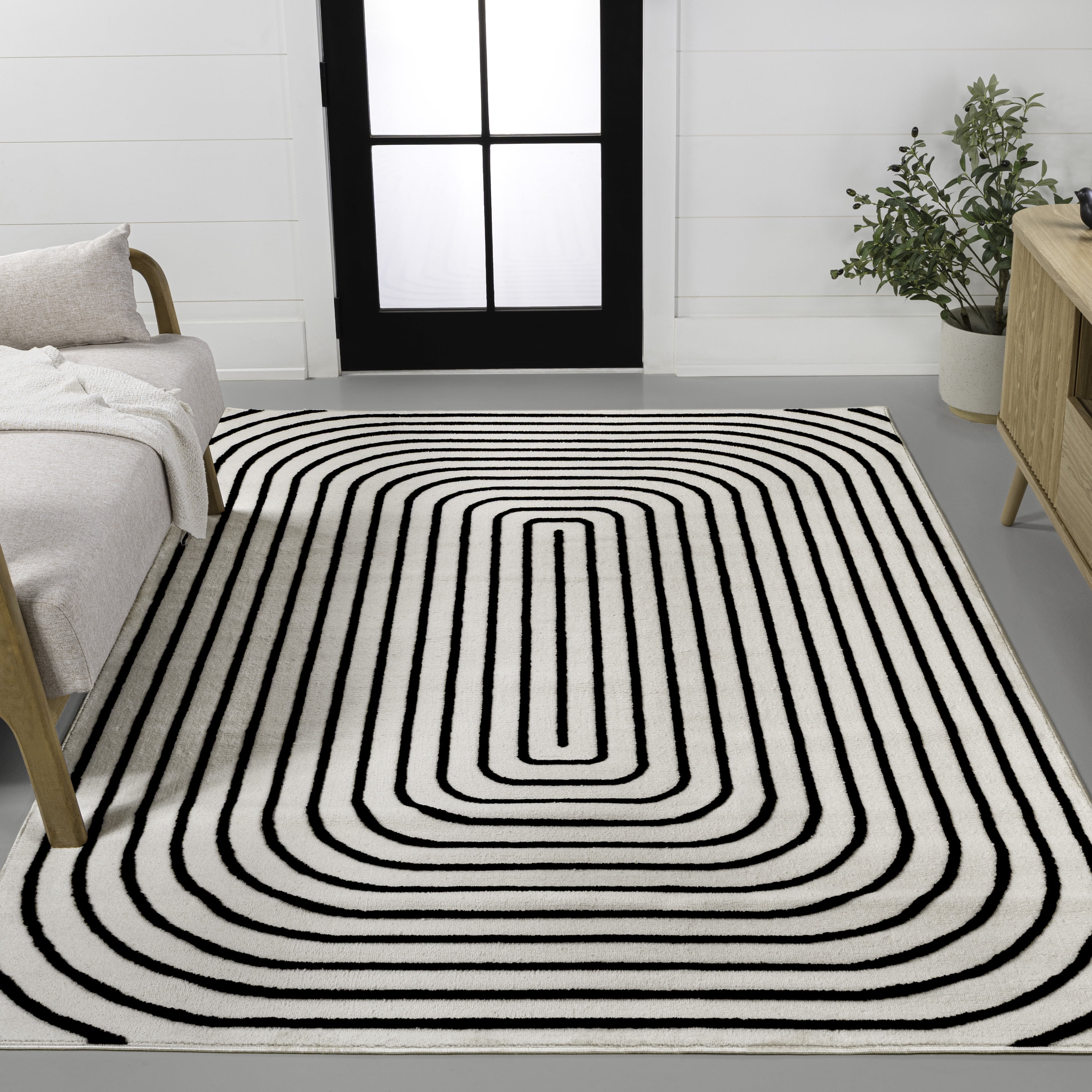 JONATHAN Y SCANDINAVIAN Freya Arch Stripe Monotone Area Rug, 3 x 5 ...
