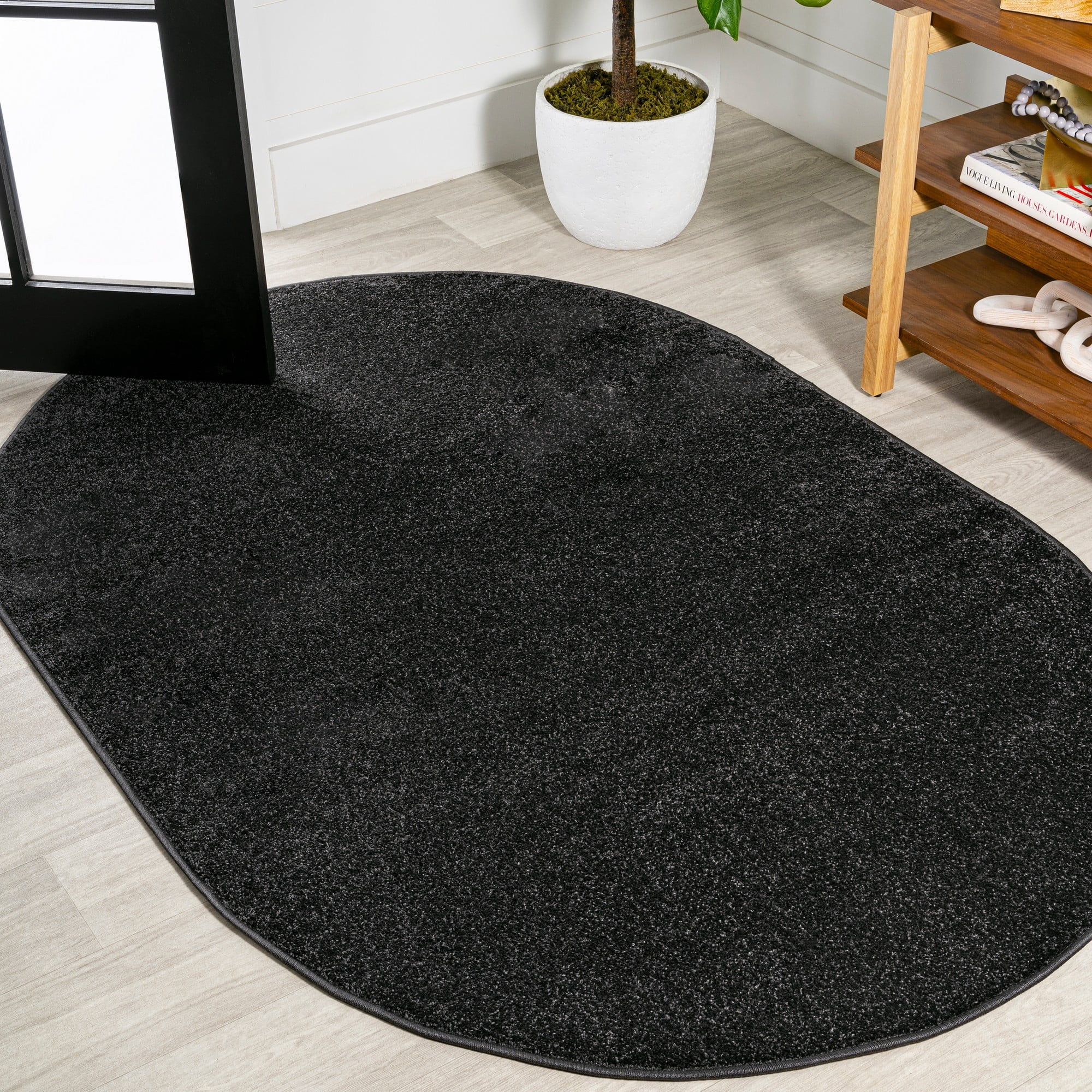 JONATHAN Y SUPERSOFT 5 x 8 Oval Area Rug, Haze - Black, SEU100I-5OV ...