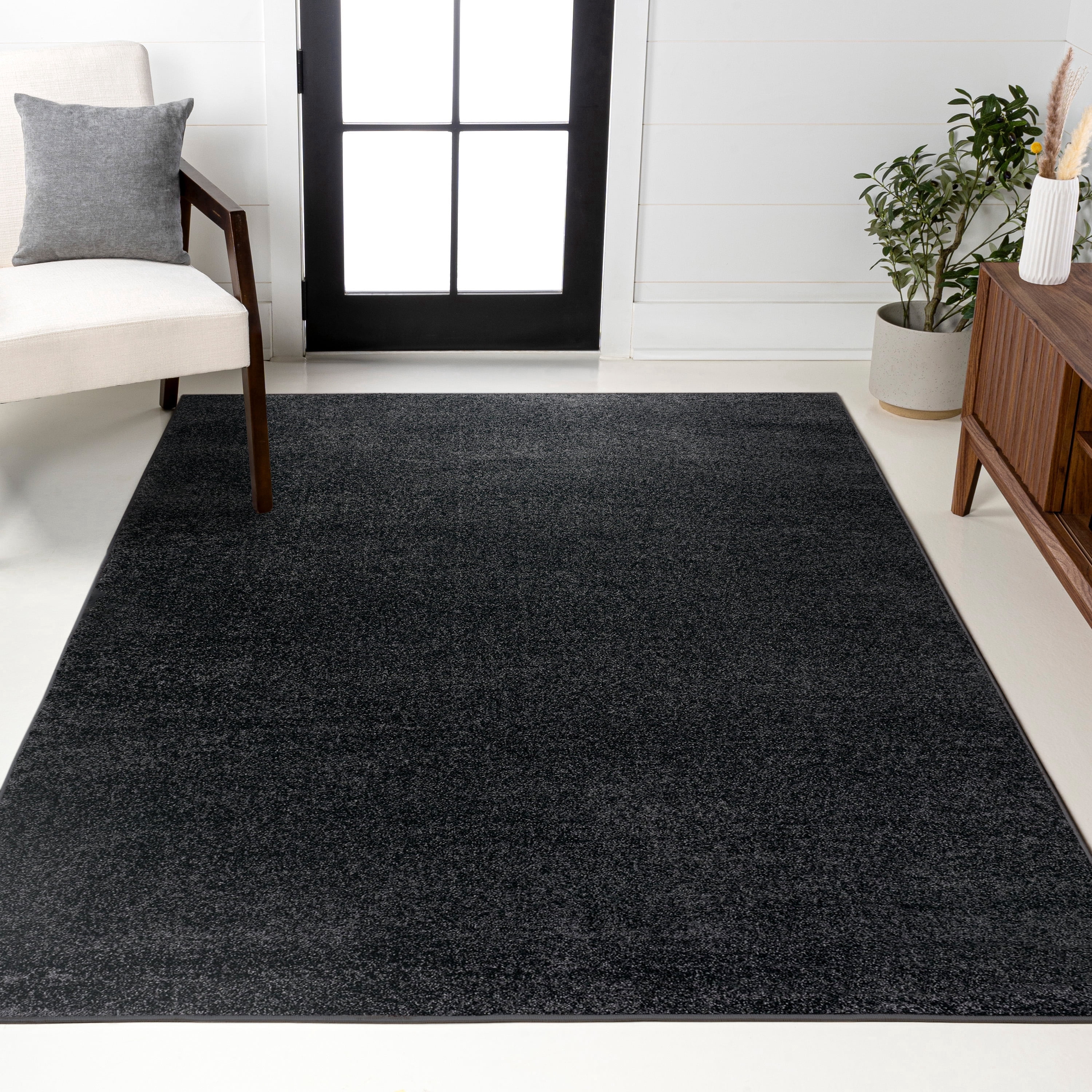 Haze Solid Low-Pile Black 8x10 ft. Area Rug, Modern, Durable, Easy-Care ...