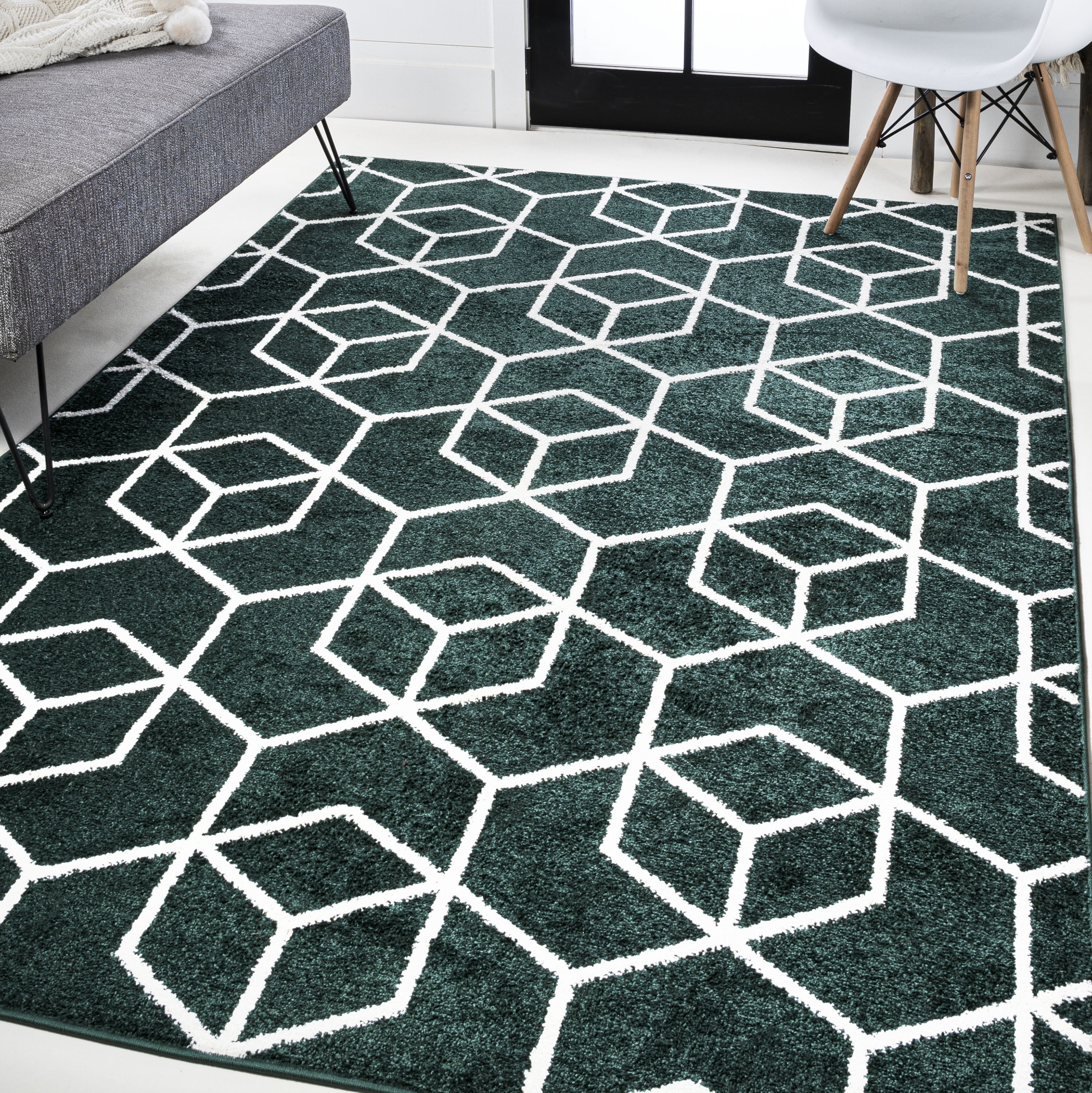 Kid-Friendly Tumbling Blocks Modern Geometric Green/White 5 ft. x 8 ft. Area Rug - Walmart.com