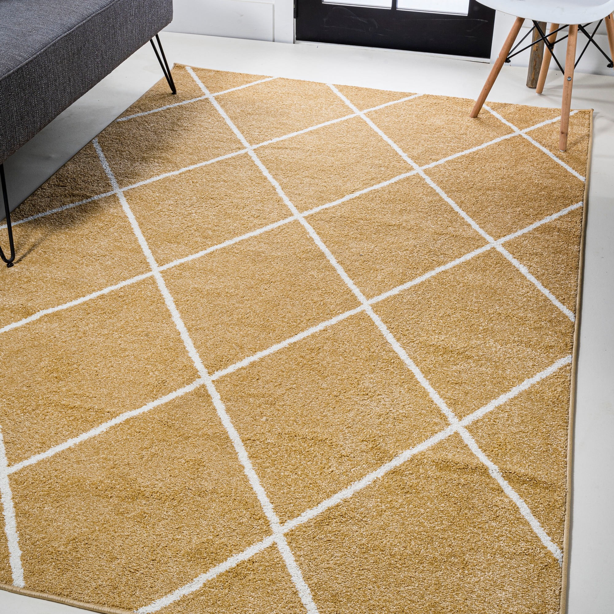 JONATHAN Y SEU102E-3 Cole Minimalist Diamond Trellis Gold/White 3 ft. x ...