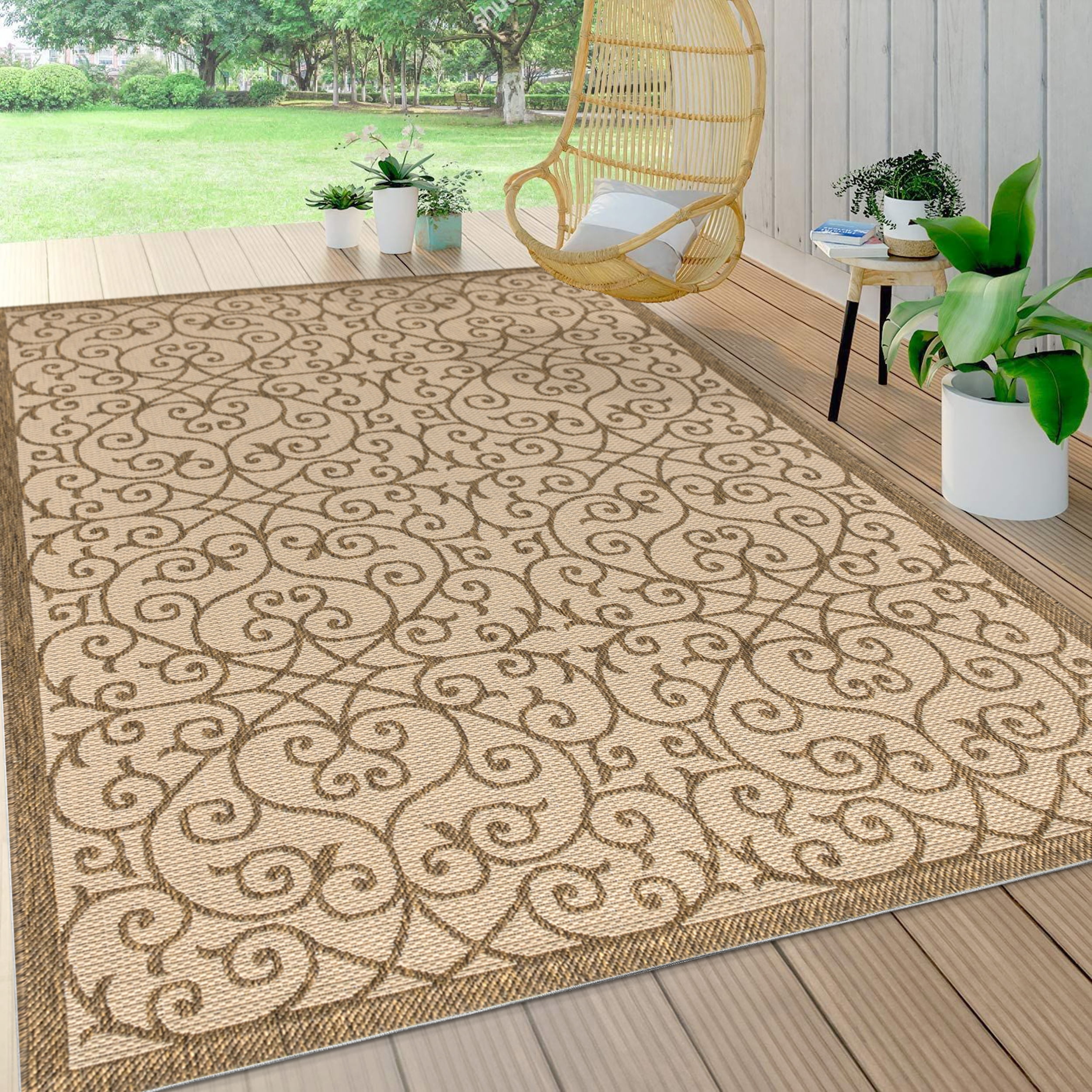 JONATHAN Y SMB107B-4 Madrid Vintage Filigree Textured Weave Beige/Brown ...