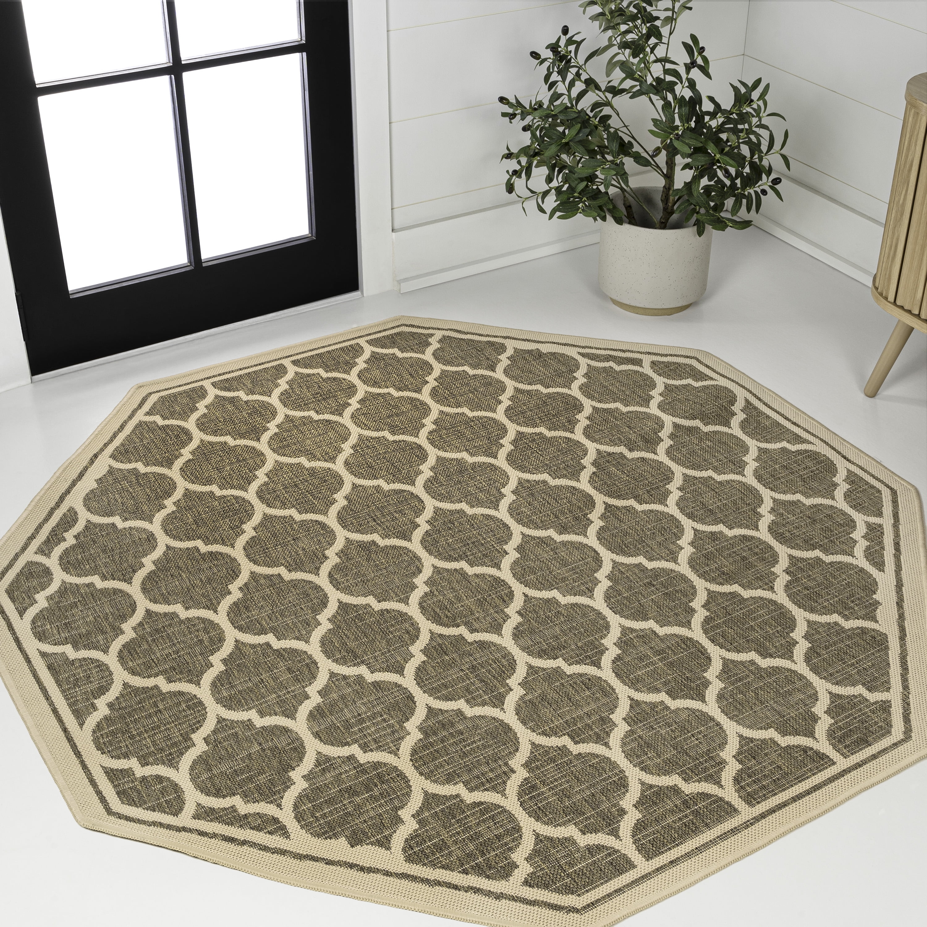 JONATHAN Y SANTA MONICA 5' Octagon Area Rug, Trebol Moroccan Trellis ...