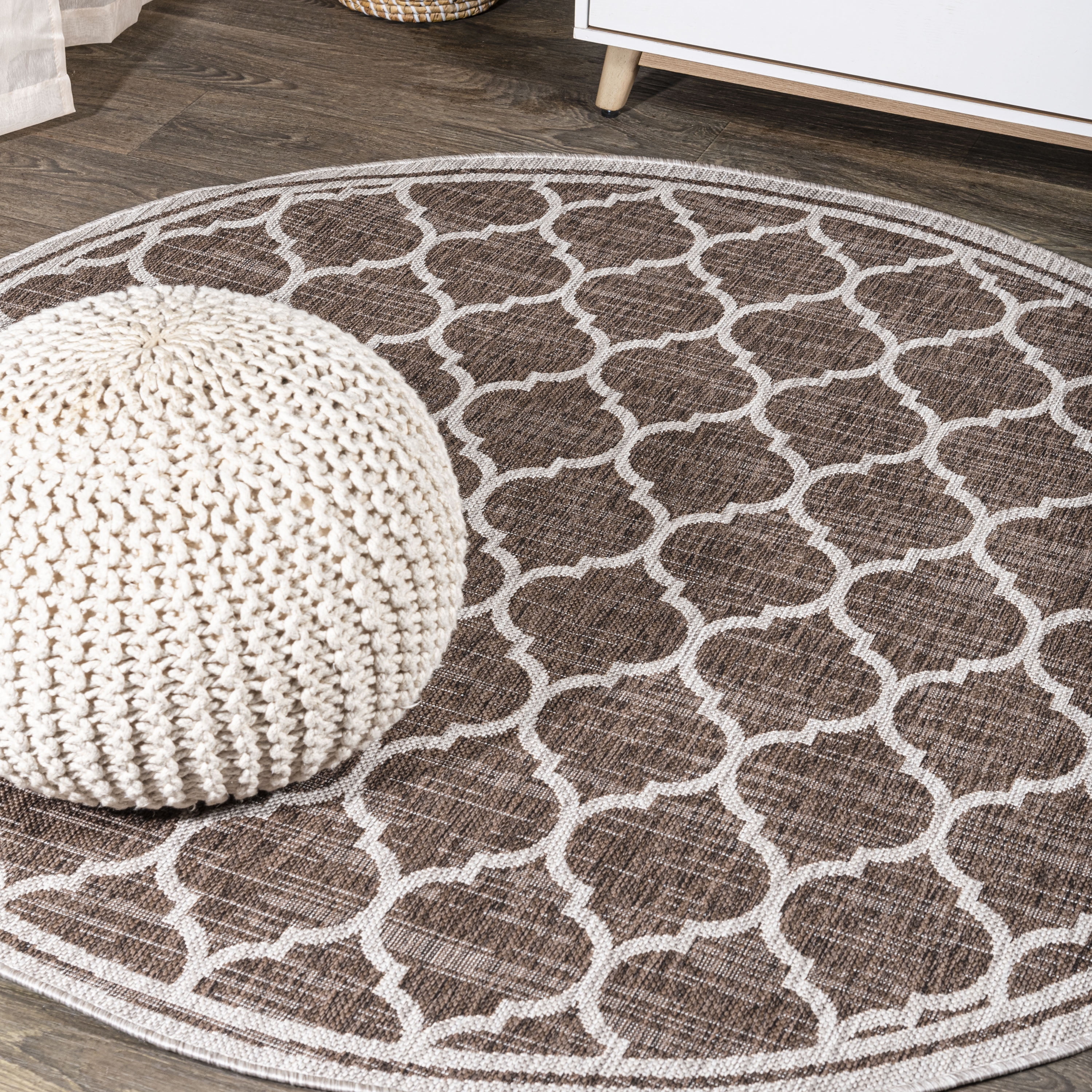 JONATHAN Y SANTA MONICA 8' Round Area Rug, Trebol Moroccan Trellis ...