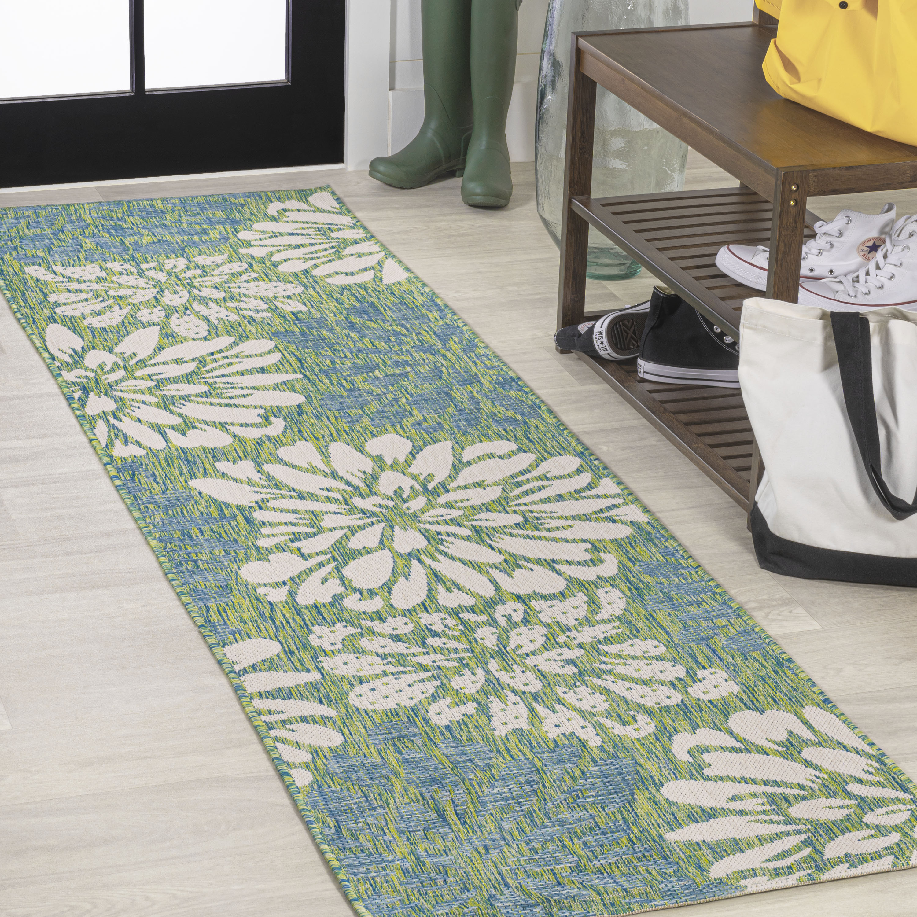 JONATHAN Y SANTA MONICA 2 x 10 Runner Rug, Zinnia Floral Textured Weave ...