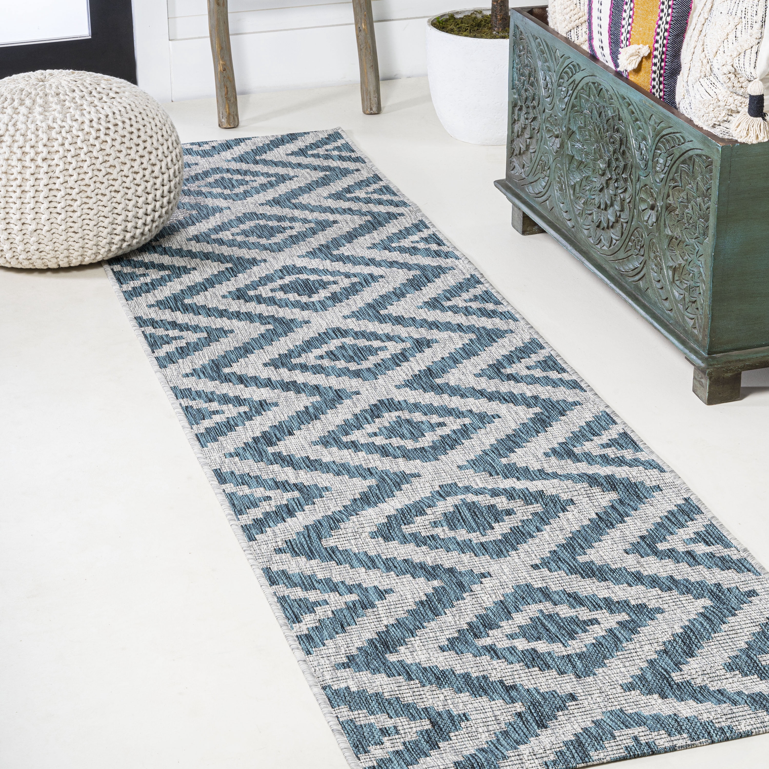 JONATHAN Y SANTA MONICA 2 x 8 Runner Rug, Sintra Diamond Tribal - Blue ...