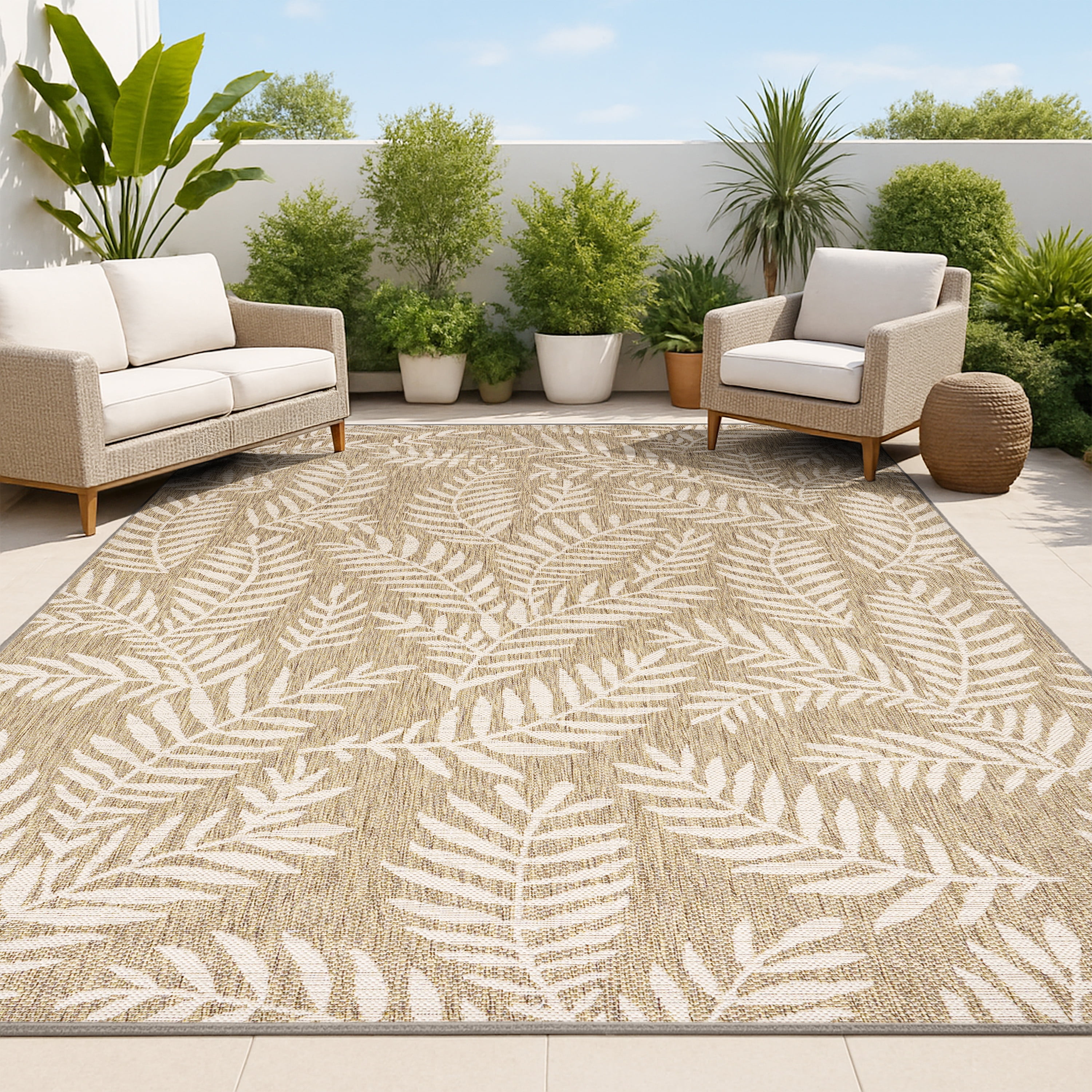 JONATHAN Y SANTA MONICA 9 x 12 Area Rug, Nevis Palm Frond - Brown/Beige ...